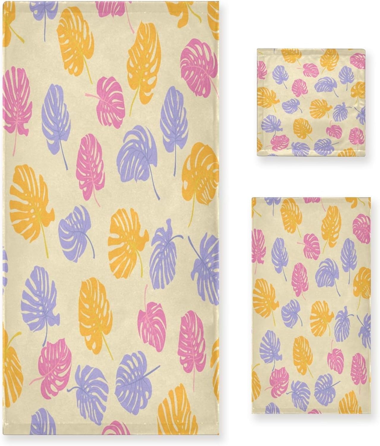 Coolnut Colorful Palm Leaves Bathroom Towel Set of 3 with Hand Towel ...