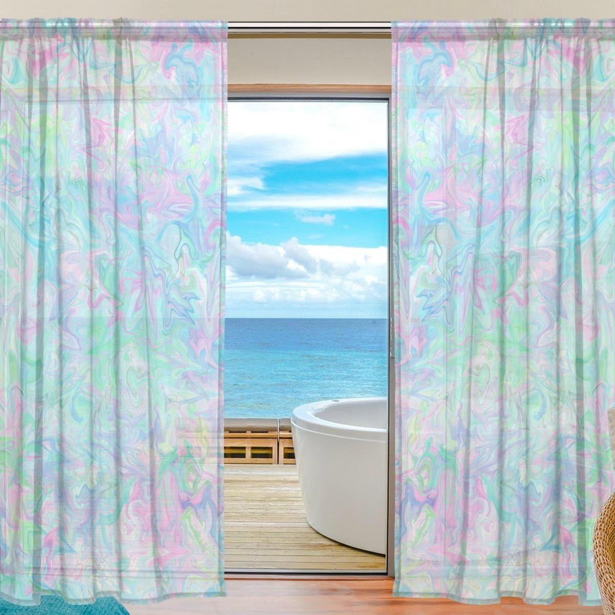 Coolnut Colorful Pastel Sheer Gauze Door Curtain Window Curtain Drapes ...