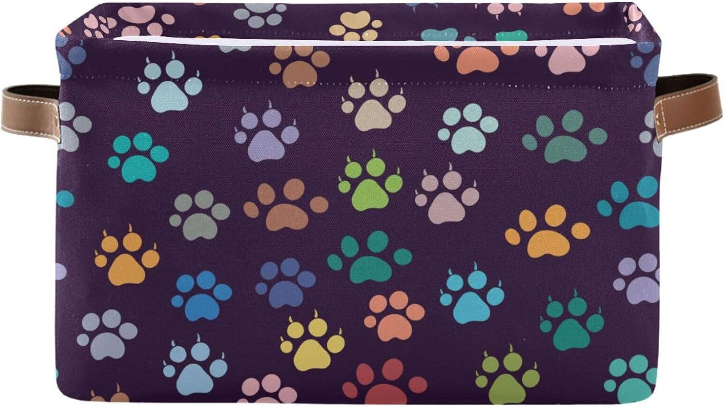 Coolnut Colorful Paw Prints Storage Basket, Durable Canvas Organizer ...