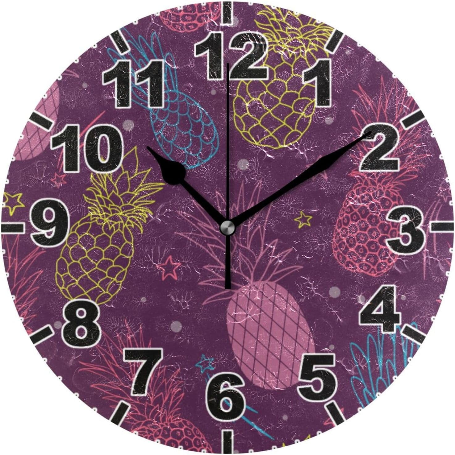 Coolnut Colorful Pineapple Round Wall Clock, Battery Operated Silent ...