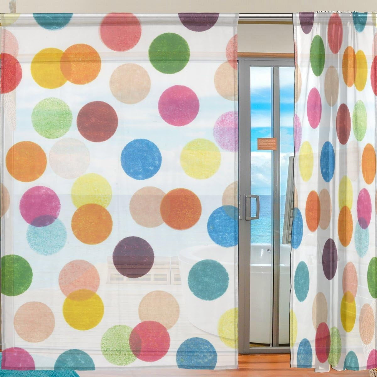 Coolnut Colorful Polka Dot Sheer Gauze Door Curtain Window Curtain ...