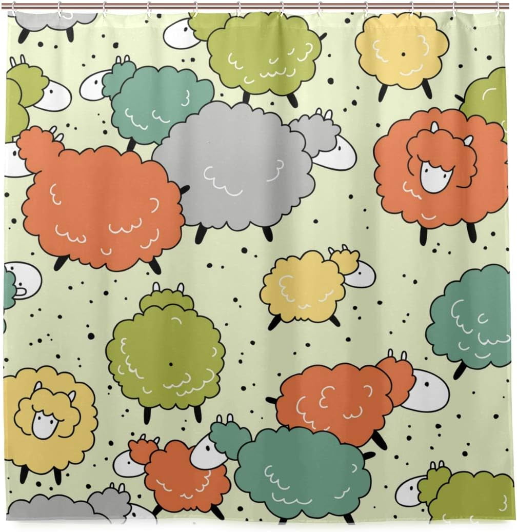 Coolnut Colorful Sheep Bath Shower Curtain Liners 72"x72", Polyester ...