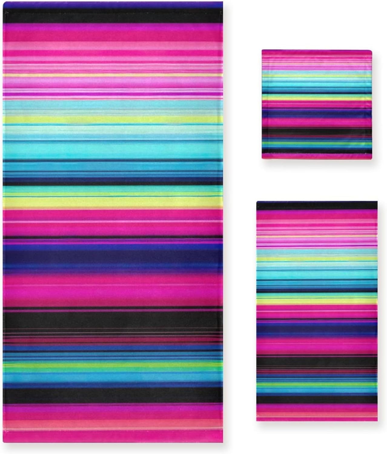 Coolnut Colorful Stripes Bathroom Towel Set of 3 with Hand Towel, Wash ...