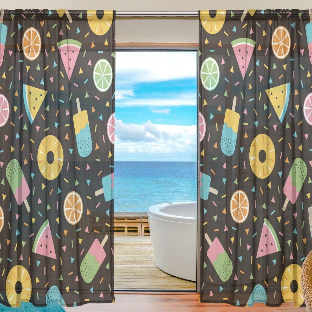 Coolnut Colorful Summer Symbols Sheer Gauze Door Curtain Window Curtain ...