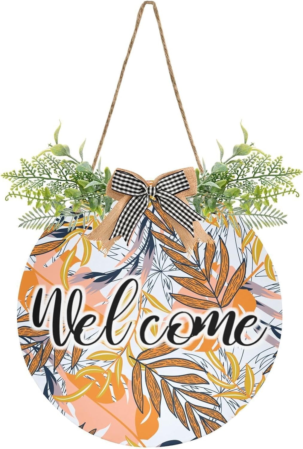 Coolnut Colorful Tropical Leaves Front Door Round, Hanging Welcome Sign ...