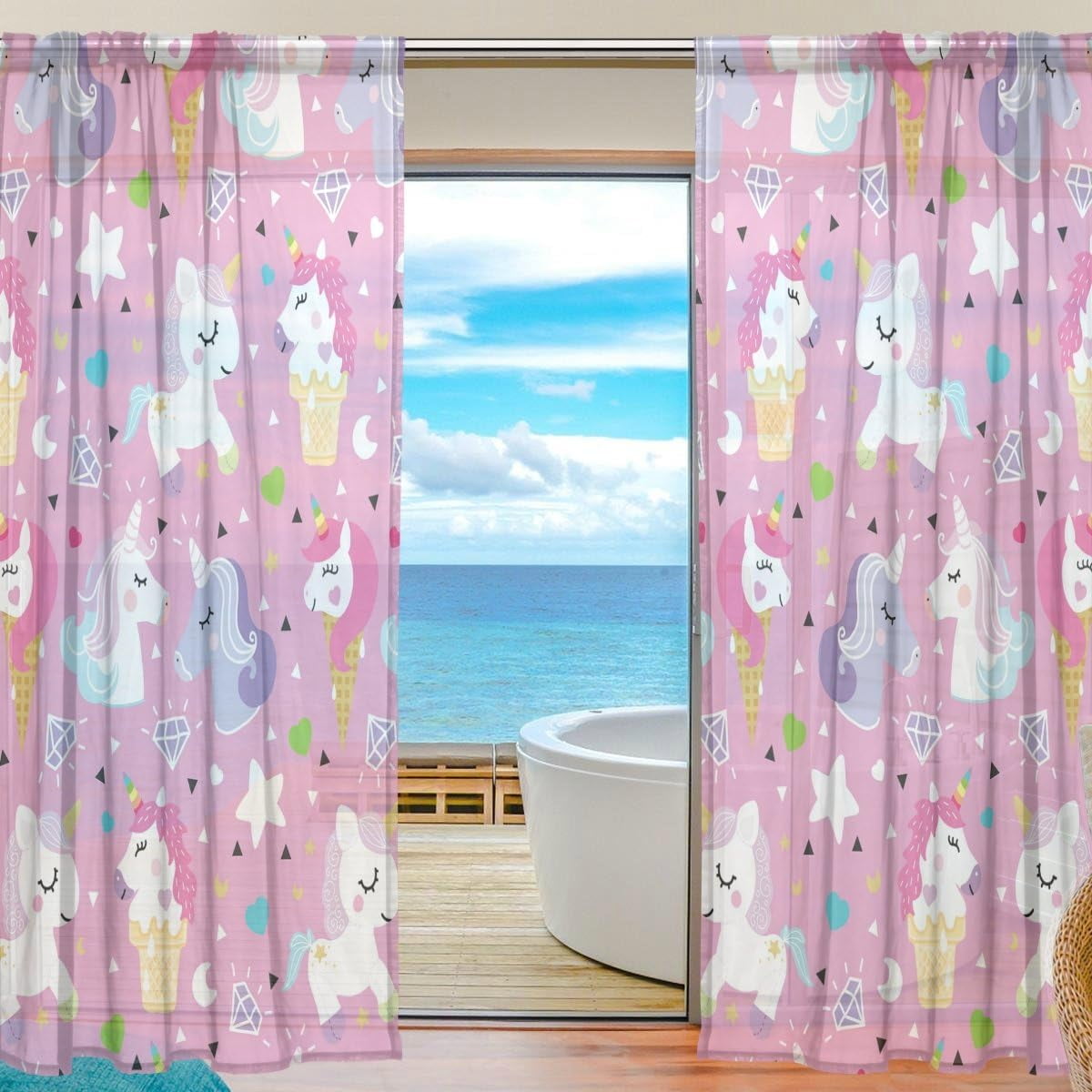 Coolnut Colorful Unicorns W55 x L78 In Sheer Gauze Door Window Curtain ...