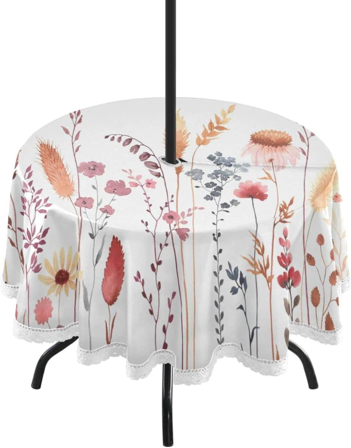 Coolnut Colorful Wildflowers Round Table Cloth, Heat Resistant Table ...