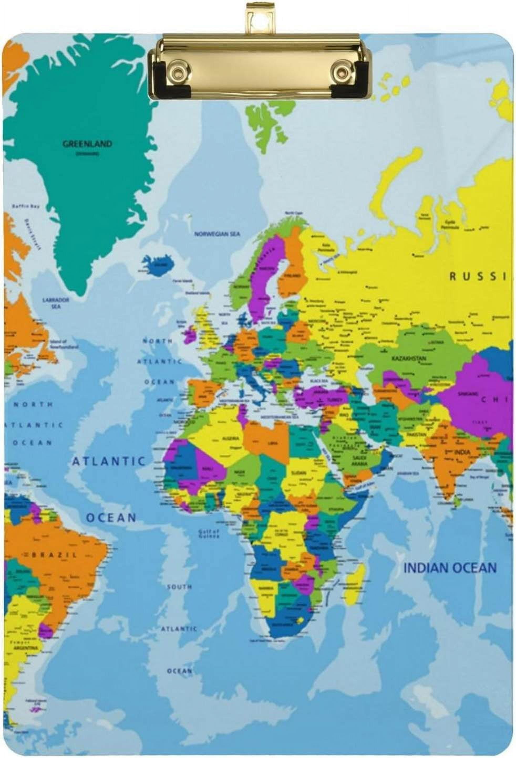 Coolnut Colorful World Map Clipboard, Acrylic Standard A4 Letter Size ...