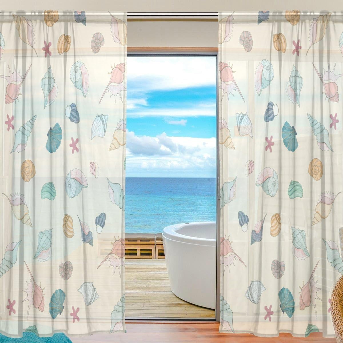 Coolnut Conch Shells Sheer Gauze Door Curtain Window Curtain Drapes for ...