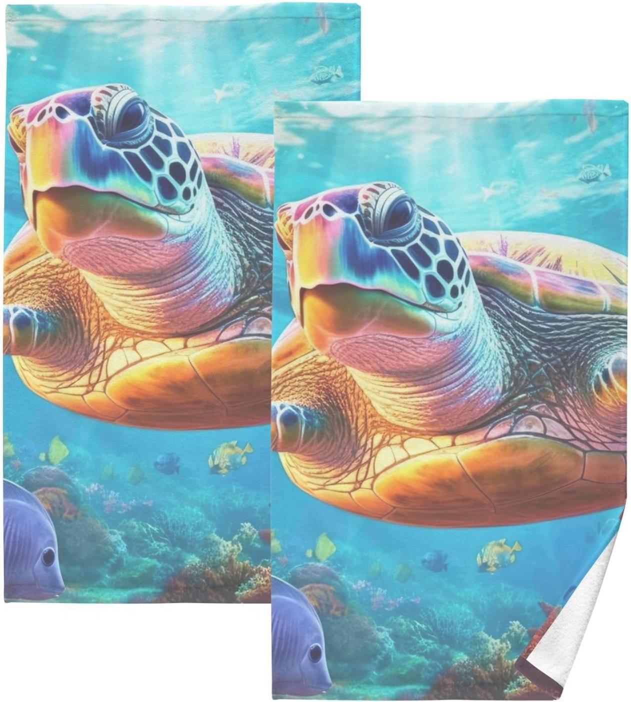 Coolnut Coral and Turtle Hand Towels 2 Pieces, Cotton Bath Towel for ...