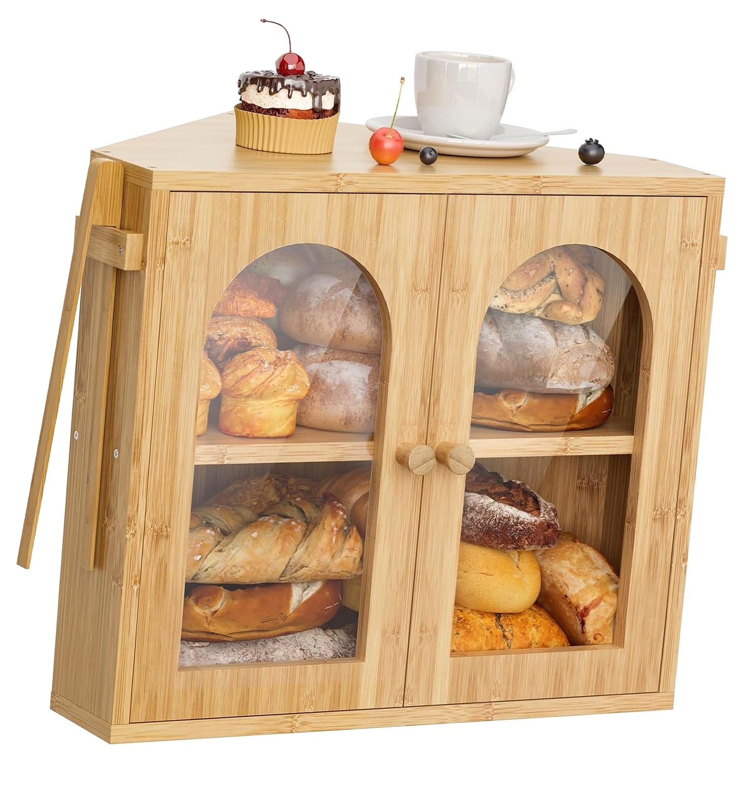 Coolnut Corner Bread Box for Kitchen Countertop, 2-Tier Bread Storage ...