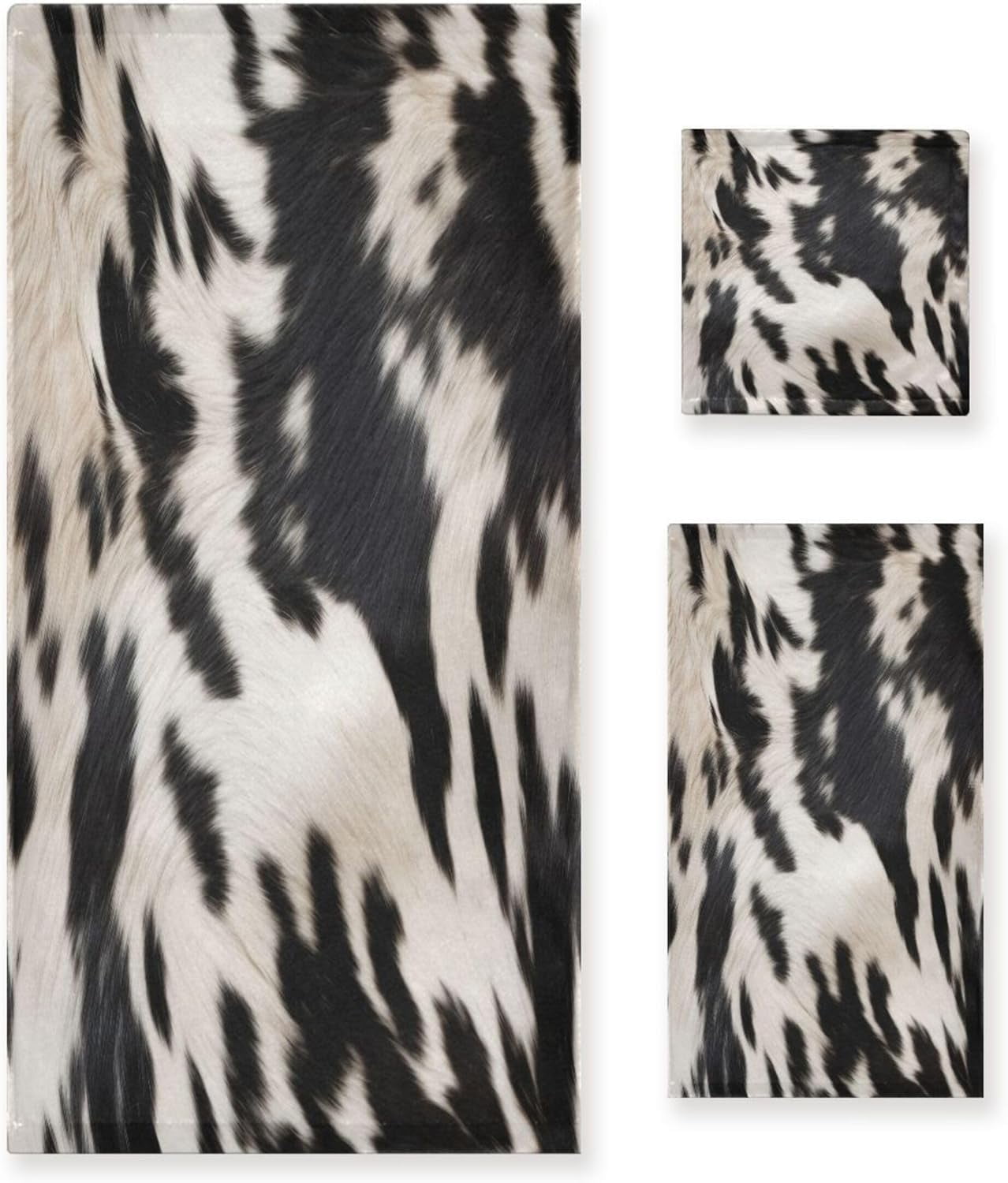 Coolnut Cow Print Bathroom Towel Set Absorbent Soft 3-Piece Bath Towel ...