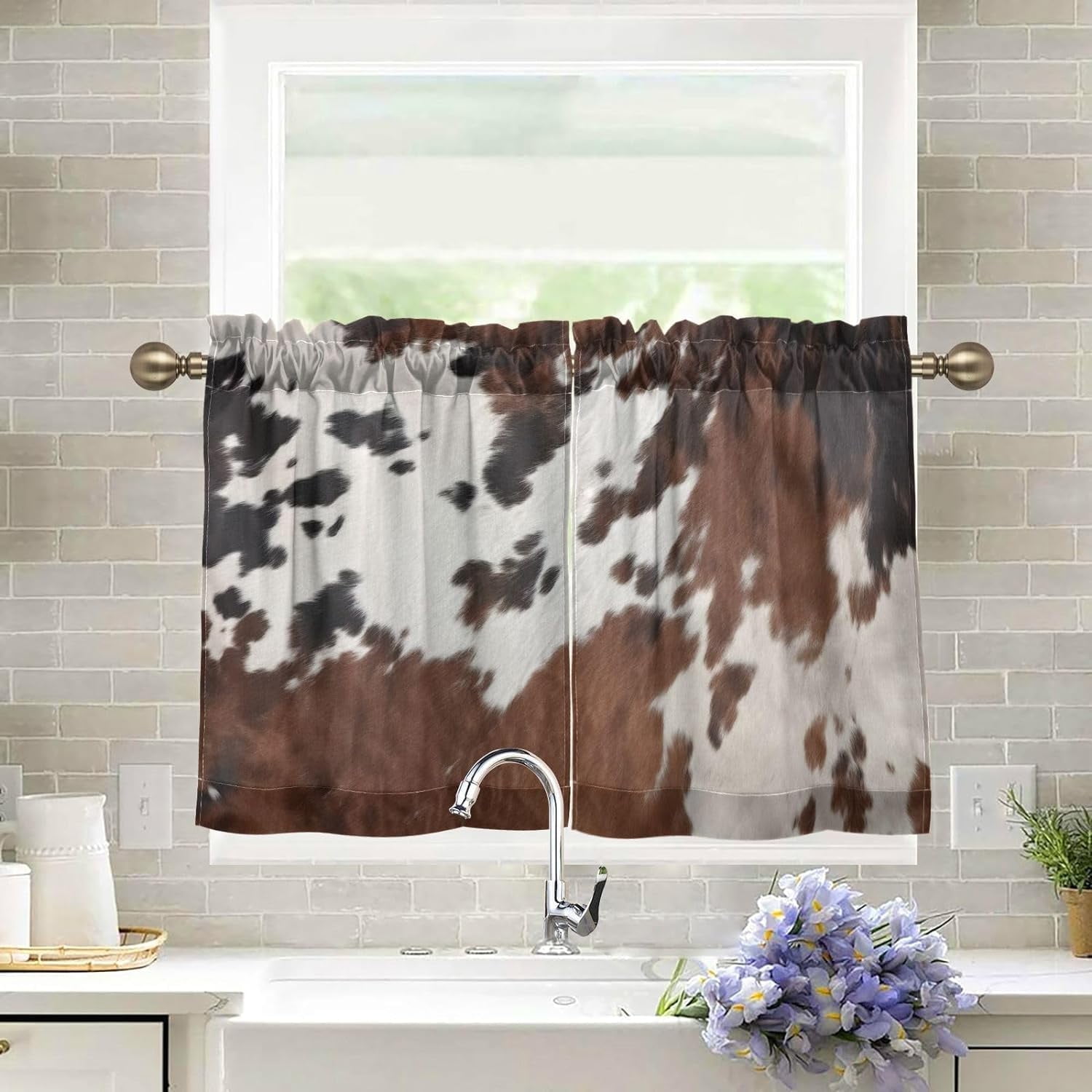 Coolnut Cow Print Half Window Tier Curtains 36 Inch Blackout Thermal ...