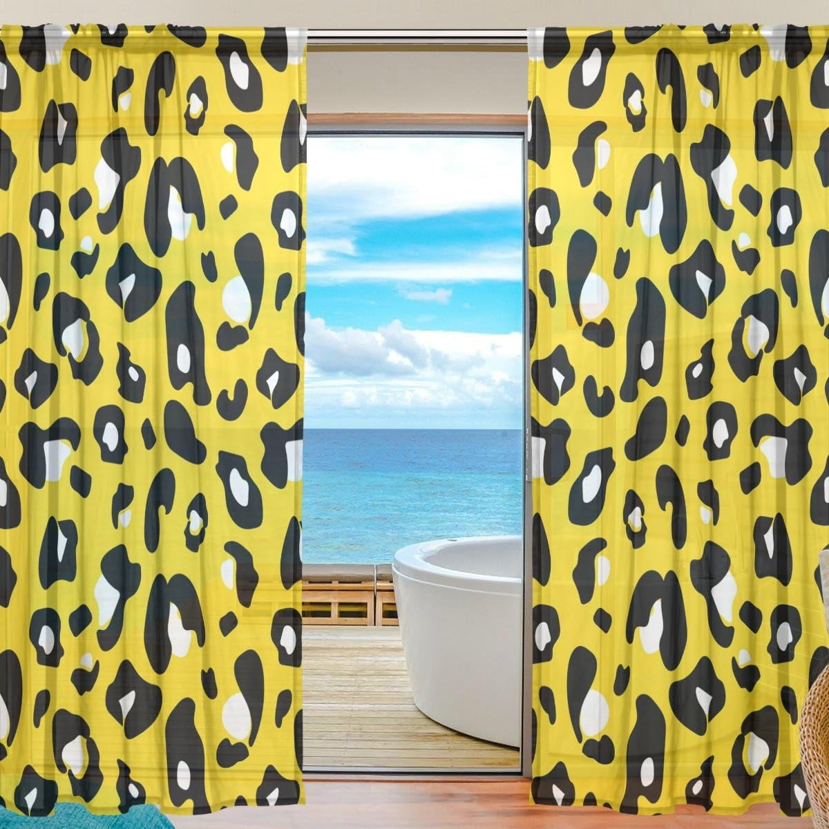 Coolnut Cow Print On Yellow Sheer Gauze Door Curtain Window Curtain ...