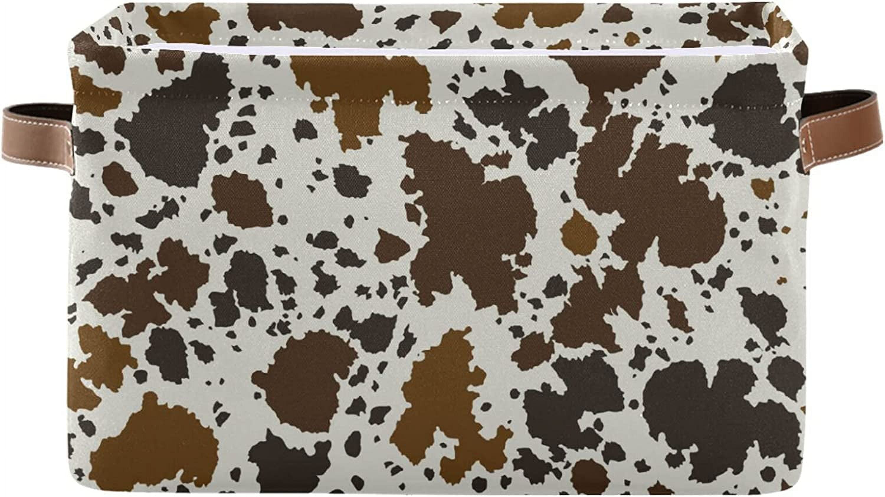 Coolnut Cow Print Rectangular Storage Bin Canvas Square Storage Basket ...