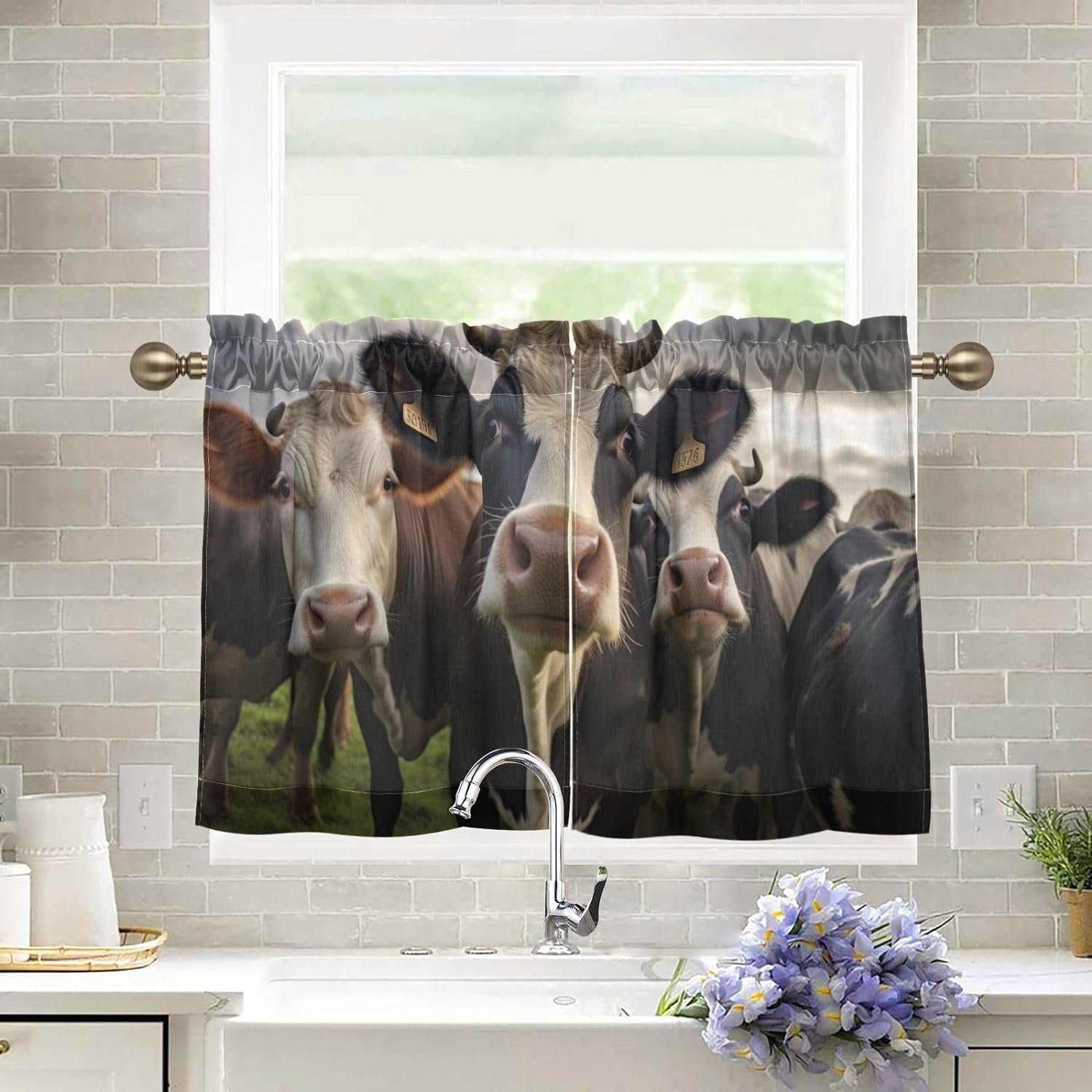 Coolnut Cows Half Window Tier Curtains 24 Inch Blackout Thermal ...