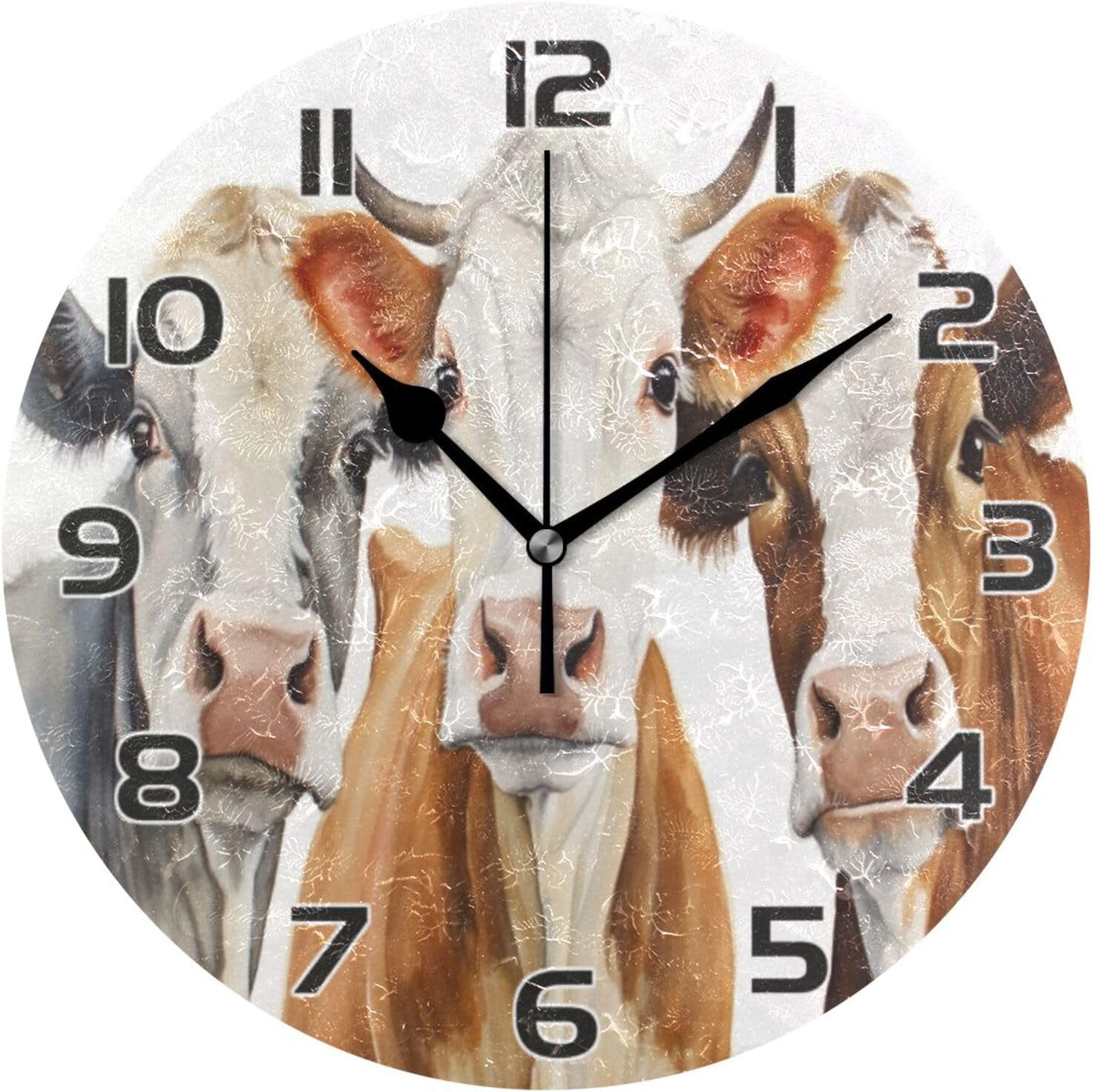 Coolnut Cows Pattern Wall Clock Round Vintage Silent Non Ticking ...