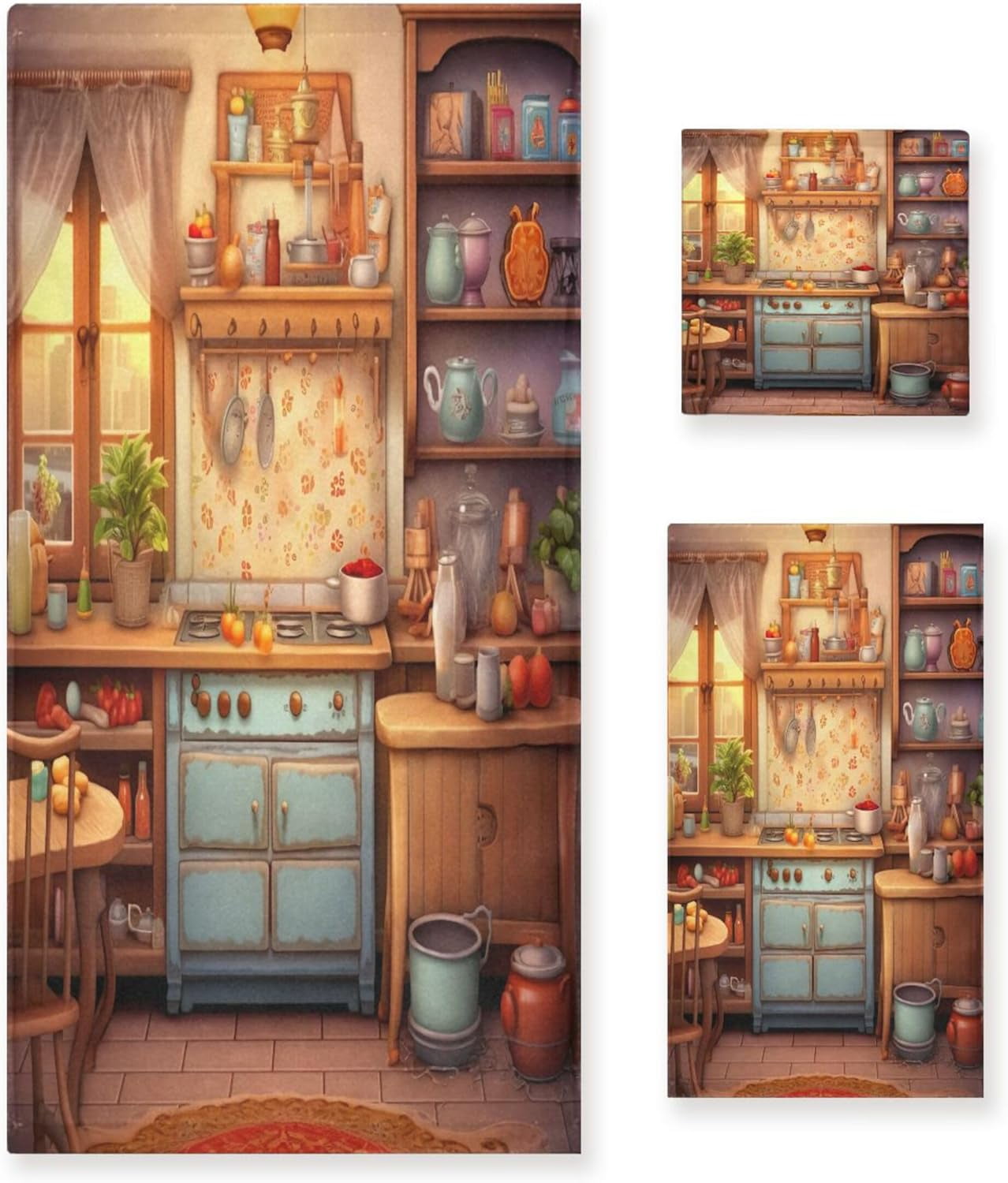 Coolnut Cozy Kitchen Bathroom Towel Set of 3 with Hand Towel, Wash ...