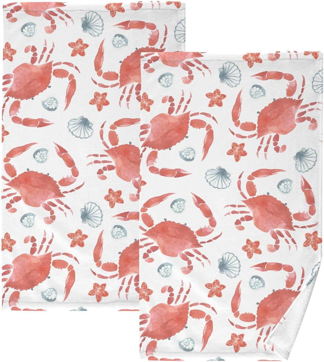Coolnut Crab Shells Patterned Hand Towels 2 PCS, Cotton Bath Towel for ...