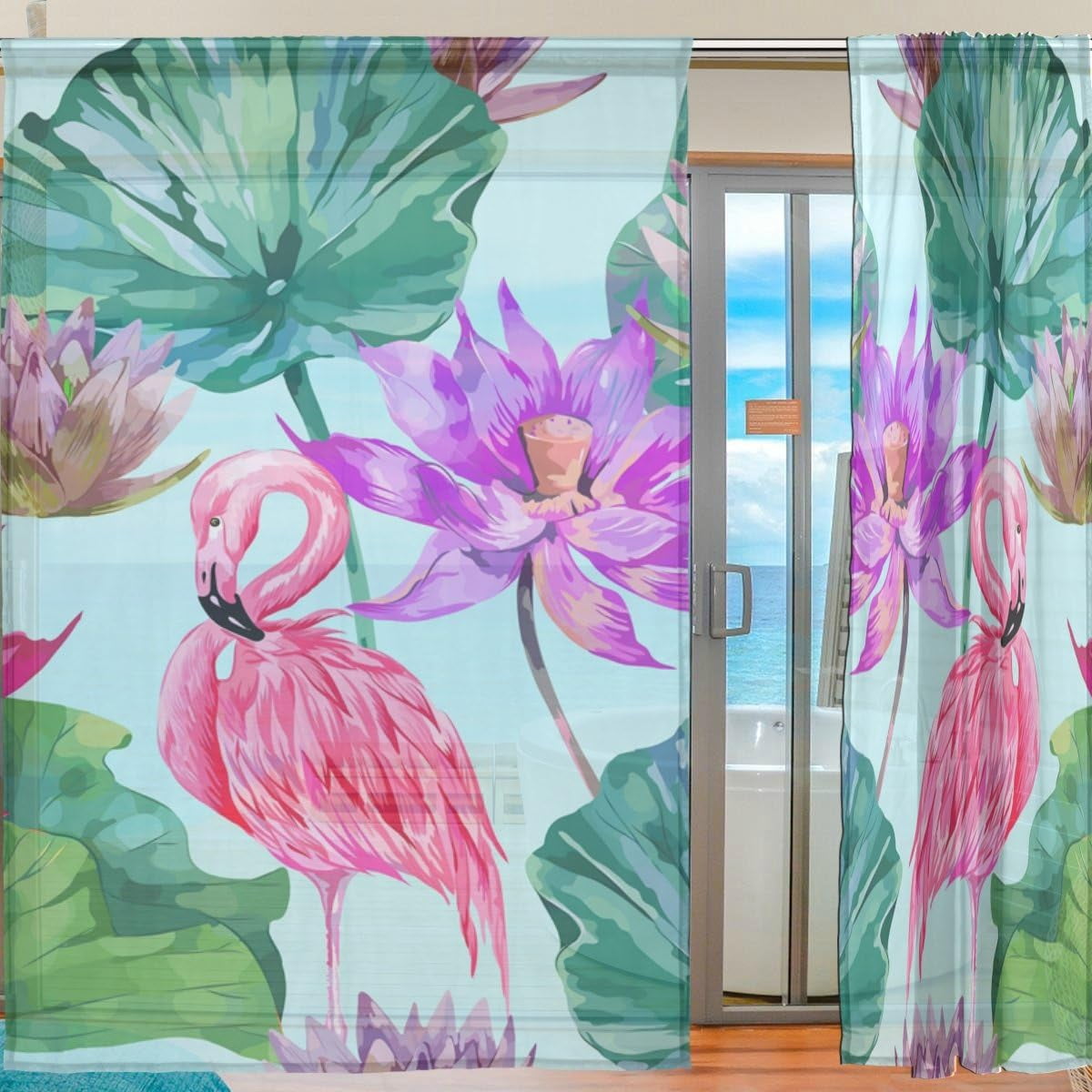 Coolnut Crane Lotus Sheer Gauze Door Curtain Window Curtain Drapes for ...