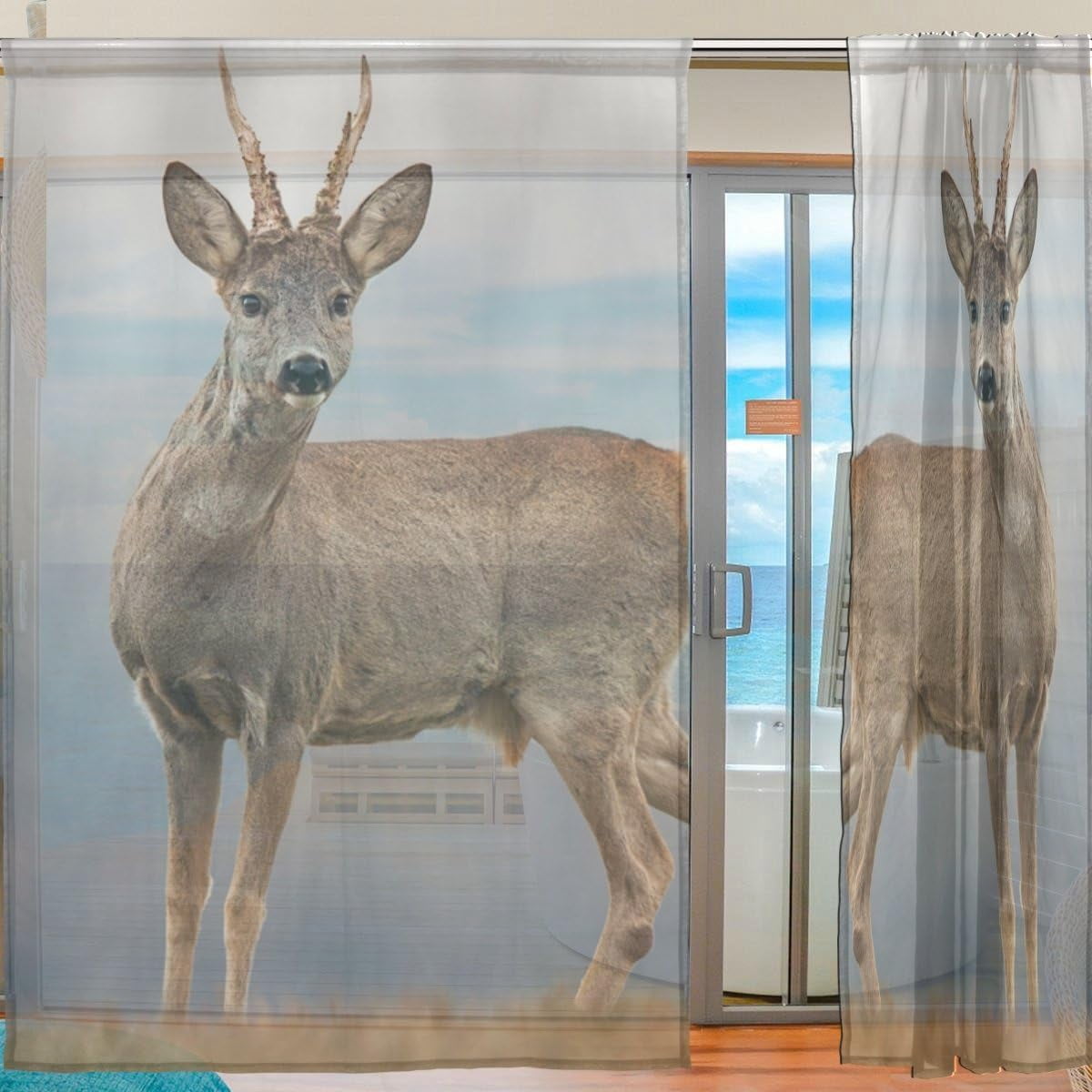 Coolnut Curious Roe Deer Sheer Gauze Door Curtain Window Curtain Drapes for Living Room Kids ...