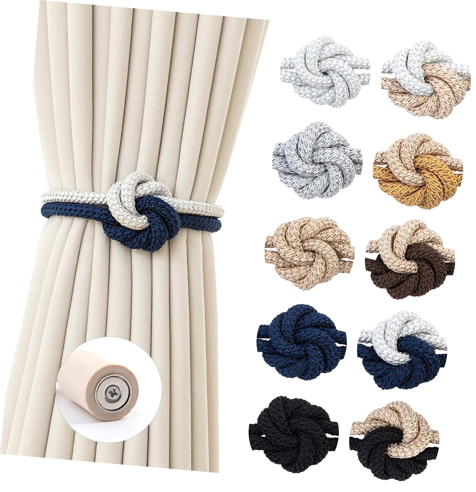 Coolnut Curtain Tiebacks Holdbacks Wood Tie Backs Rope Holder with ...