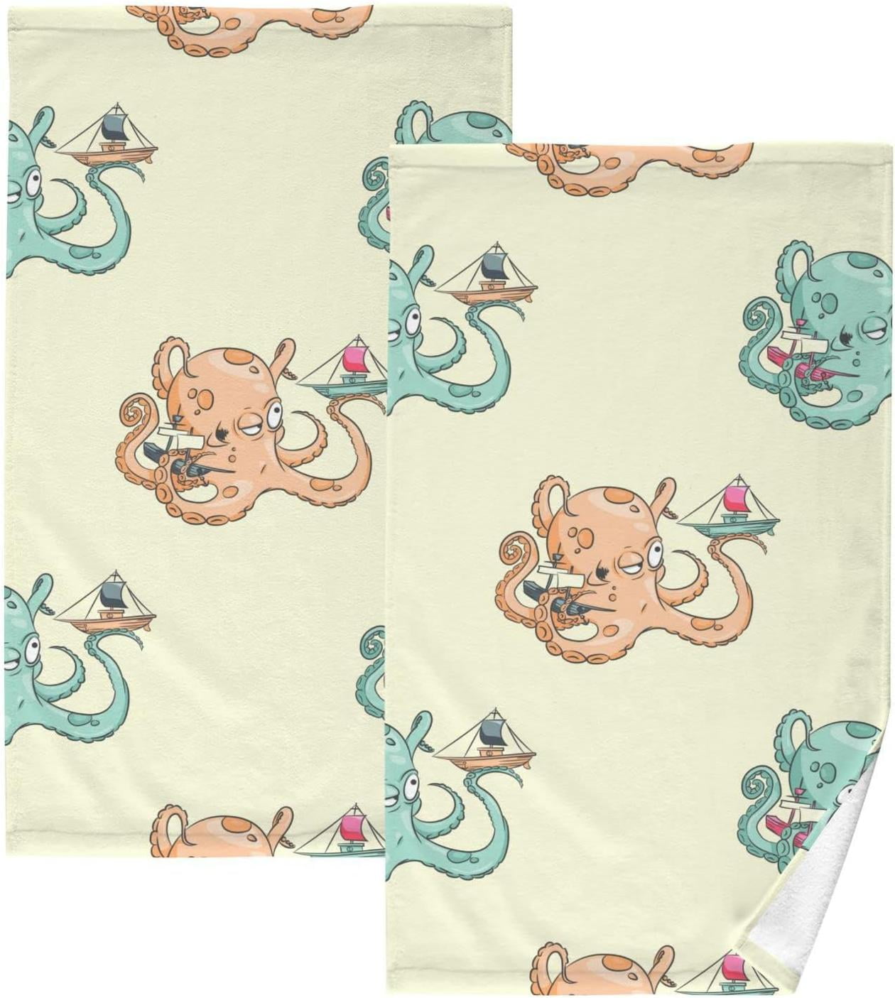 Coolnut Cute Anime Octopus Patterned Hand Towels 2 PCS, Cotton Bath ...