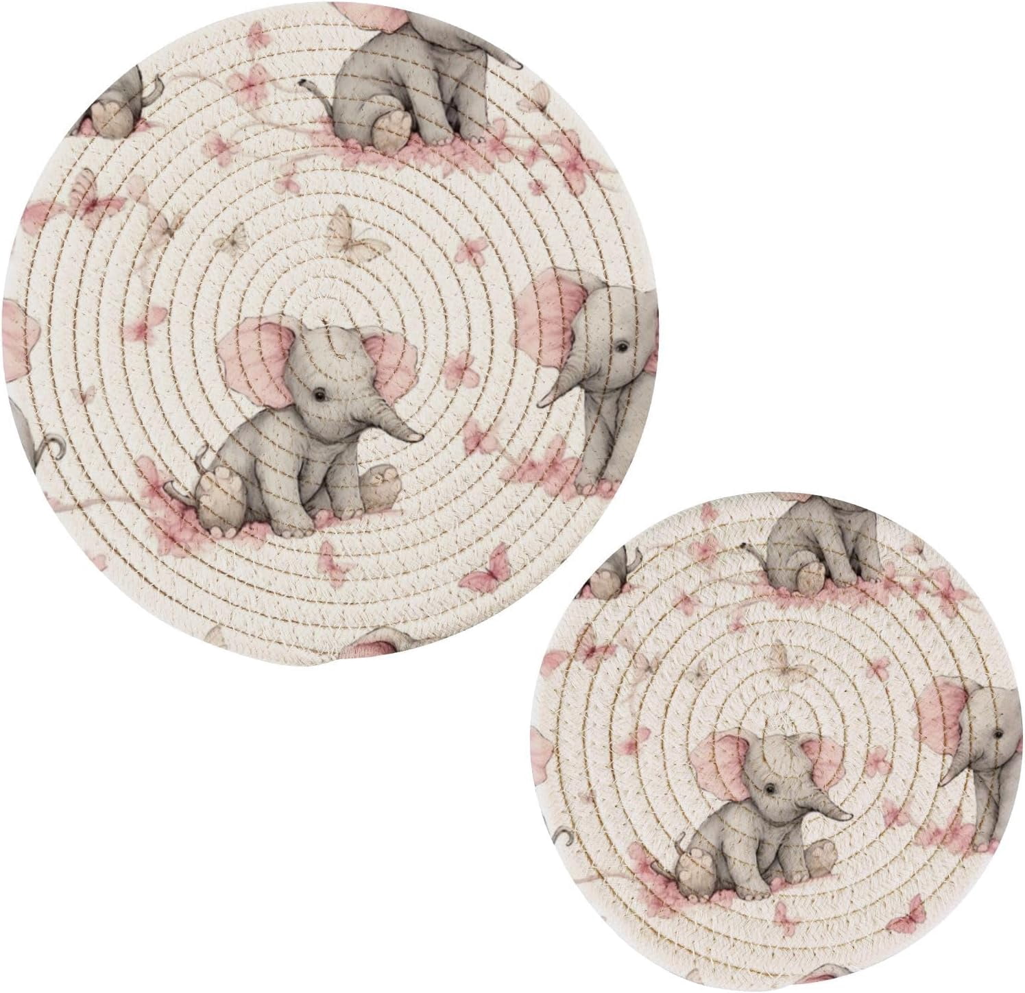 Coolnut Cute Baby Elephants Round Woven Potholders Set Trivets for Hot ...