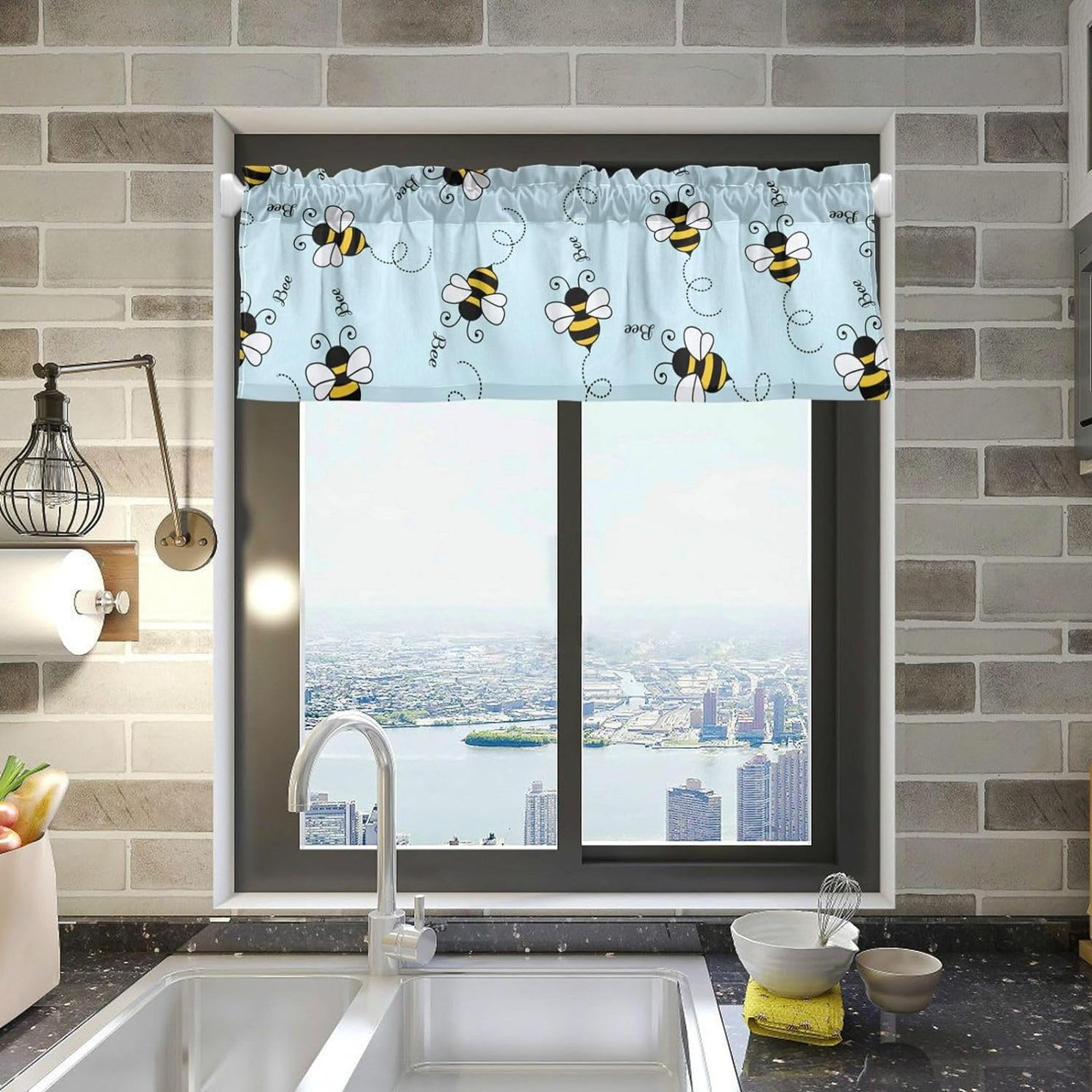 Coolnut Cute Bee Windows Valance Curtains, Double Layer Short Blackout ...