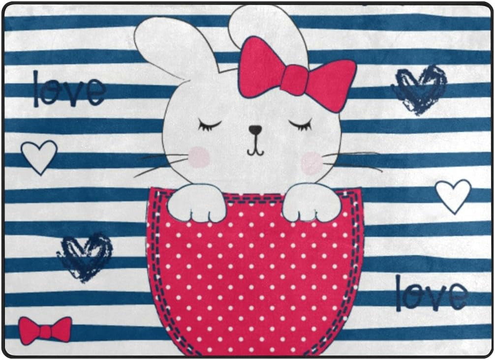 Coolnut Cute Bunny Girl Pocket 80 x 58 inches Lightweight Soft Area Rug ...