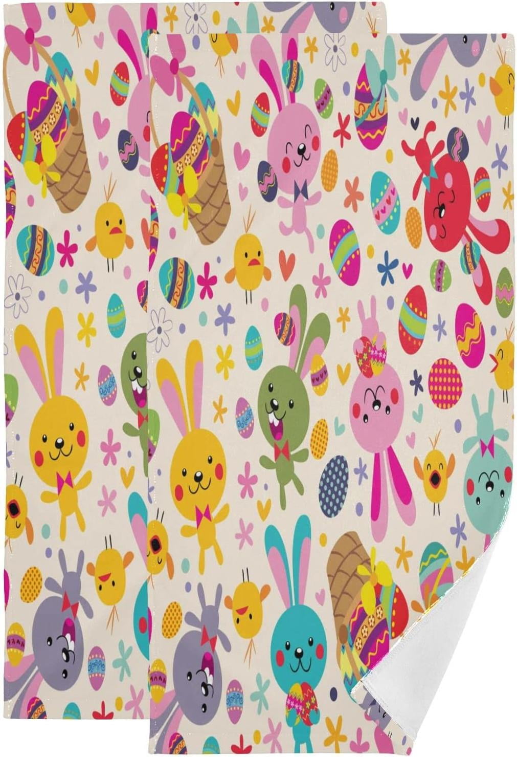 Coolnut Cute Buuny Egg Pattern Hand Towels 2 PCS, Colorful Easter Chicken Kitchen Towel Ultra ...