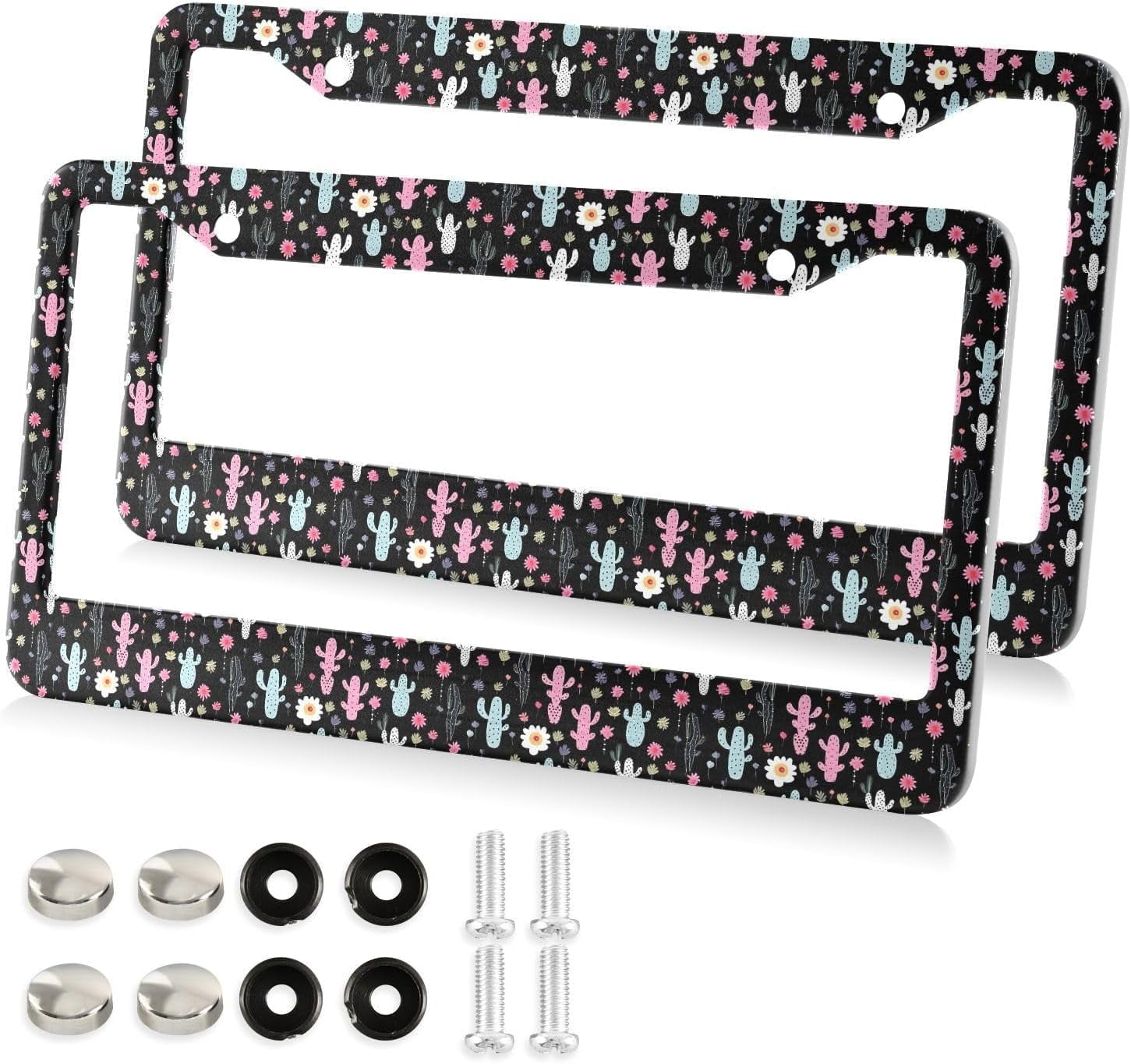 Coolnut Cute Cactus License Plate Frames 2 Packs,License Plate Covers ...