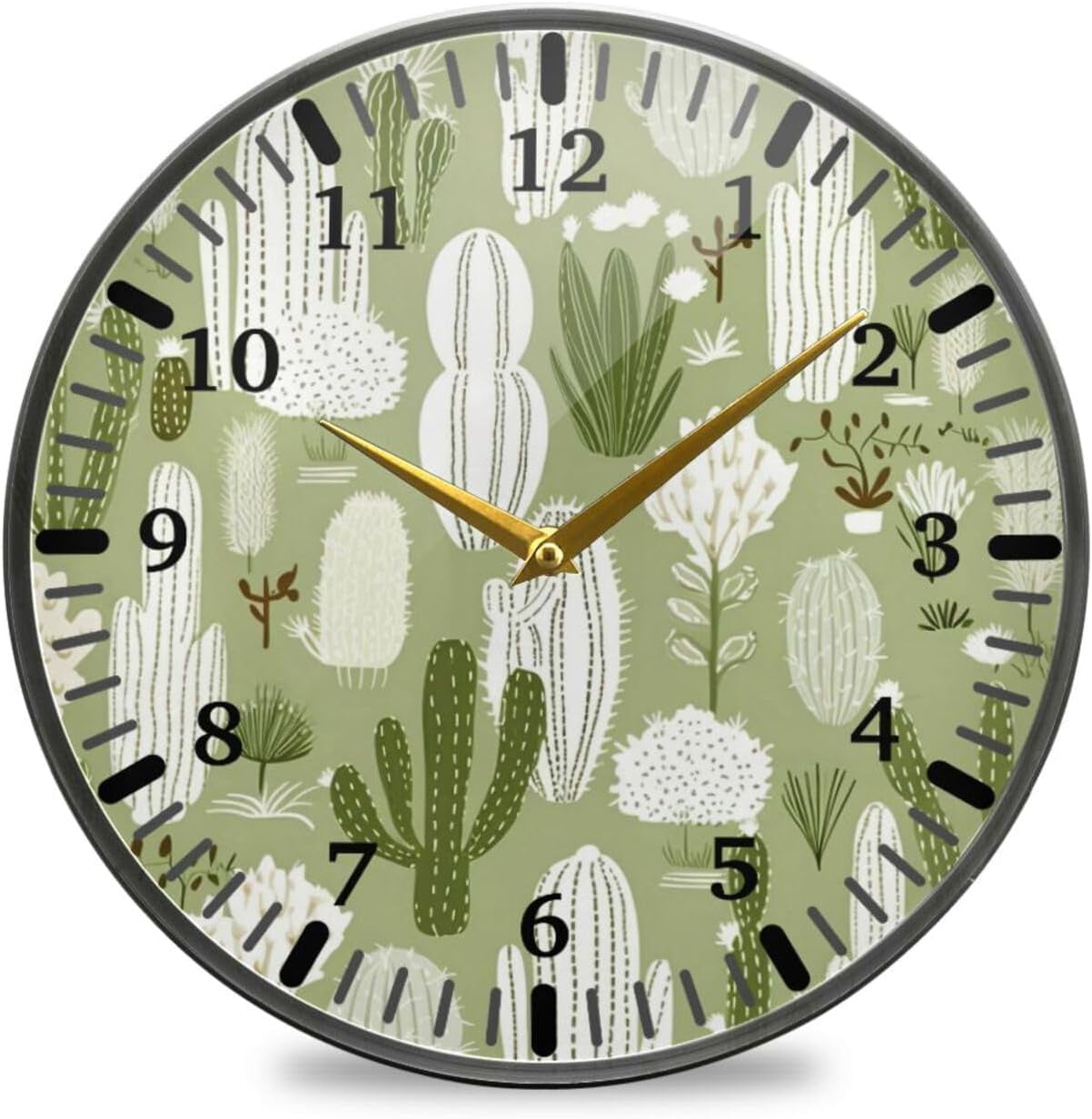 Coolnut Cute Cactus Wall Clock Silent Non-Ticking Round 12 Inch Quartz ...