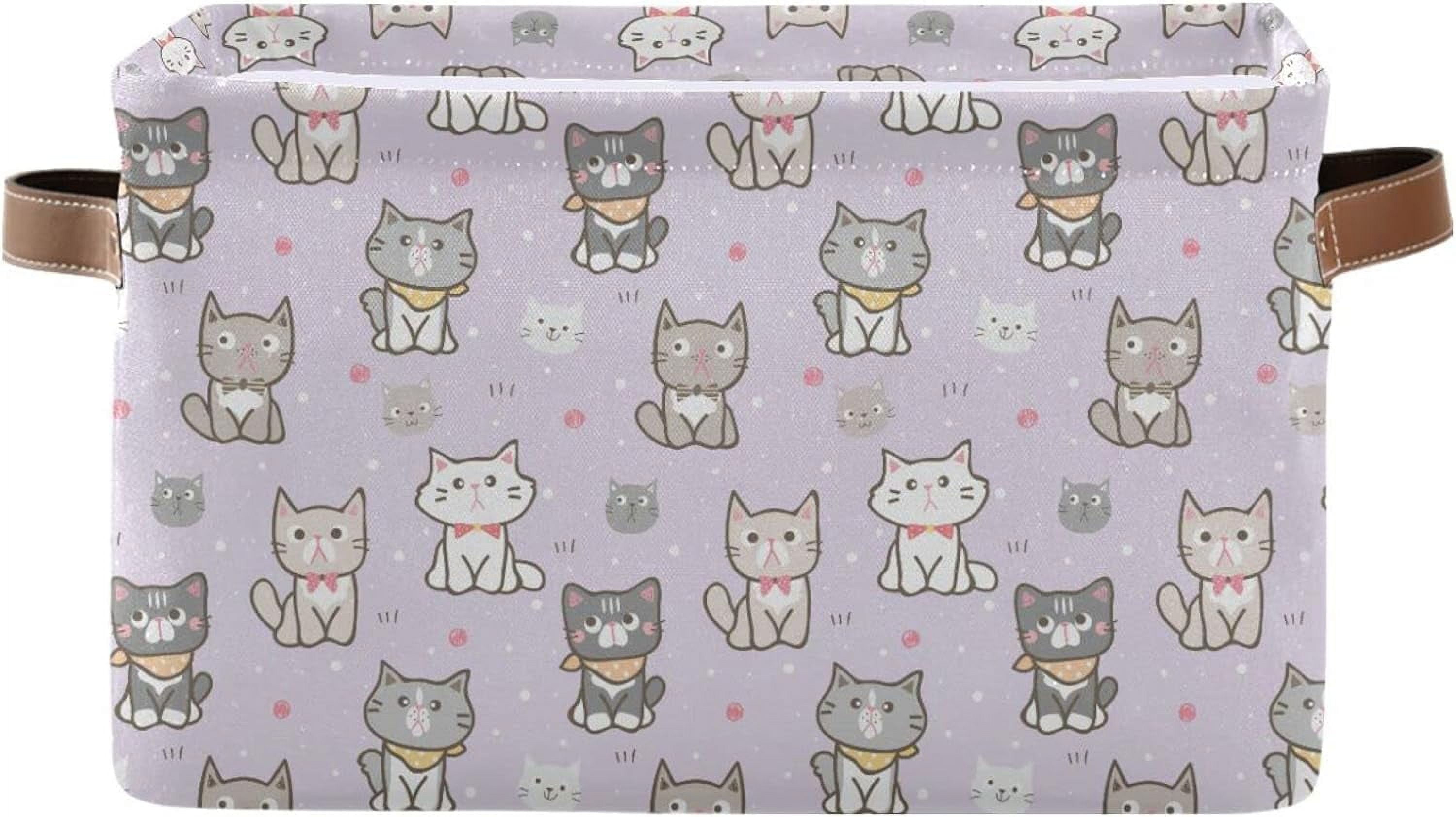 Coolnut Cute Cartoon Cat Violet Foldable Storage Basket for Shelves ...