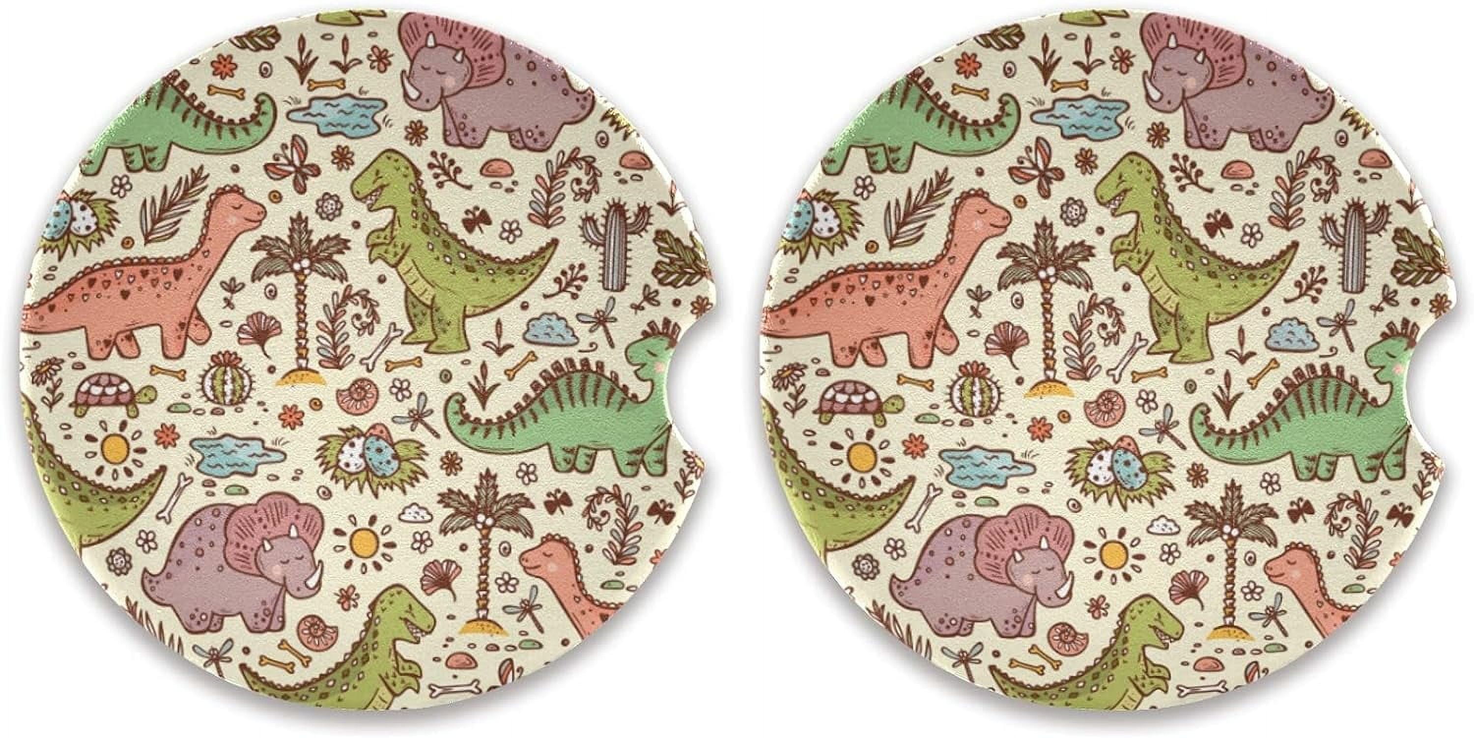 Coolnut Cute Cartoon Dinosaur Car Coasters-2 Pack, Absorbent Ceramic ...