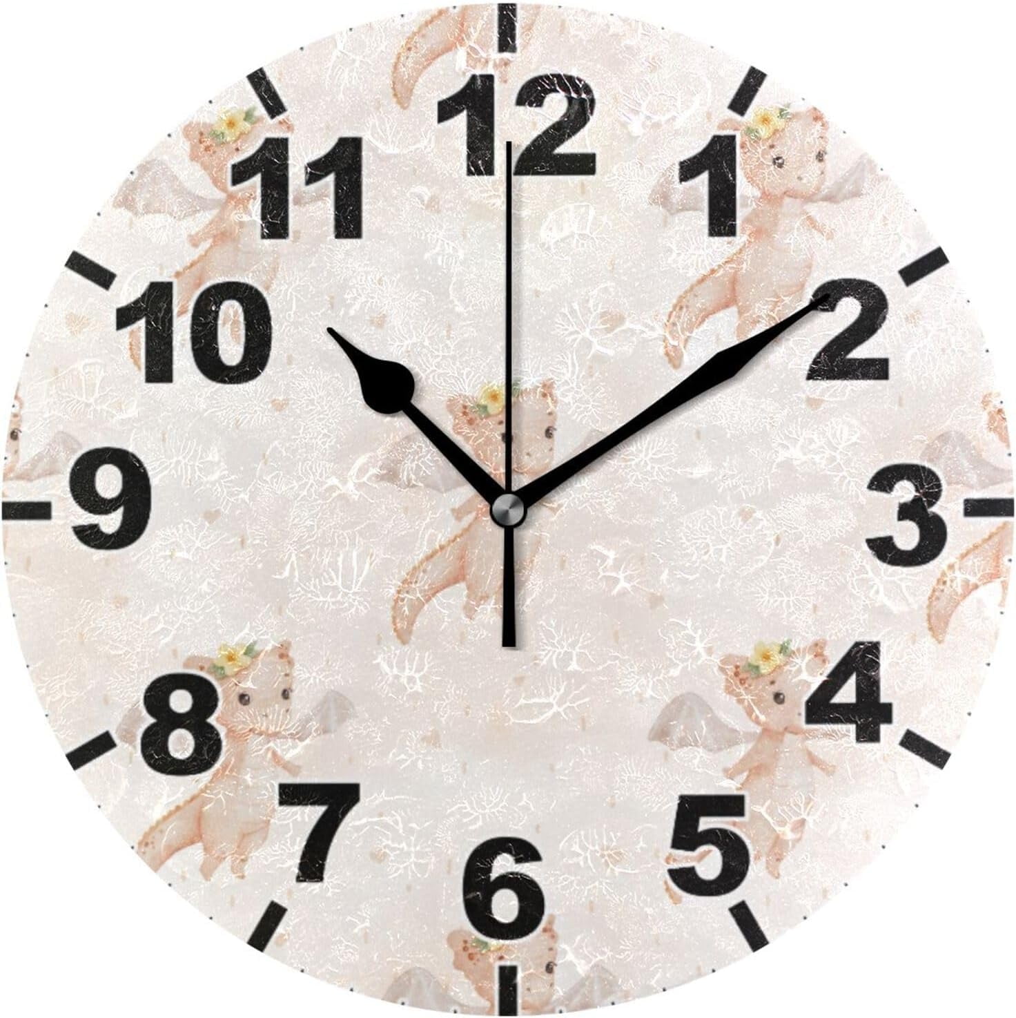 Coolnut Cute Cartoon Dragon Round Wall Clock, Battery Operated Silent ...