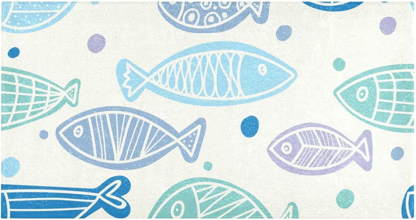 Coolnut Cute Cartoon Fish Bathroom Rugs Bath Mat 39 x 20 Inch Non-Slip ...
