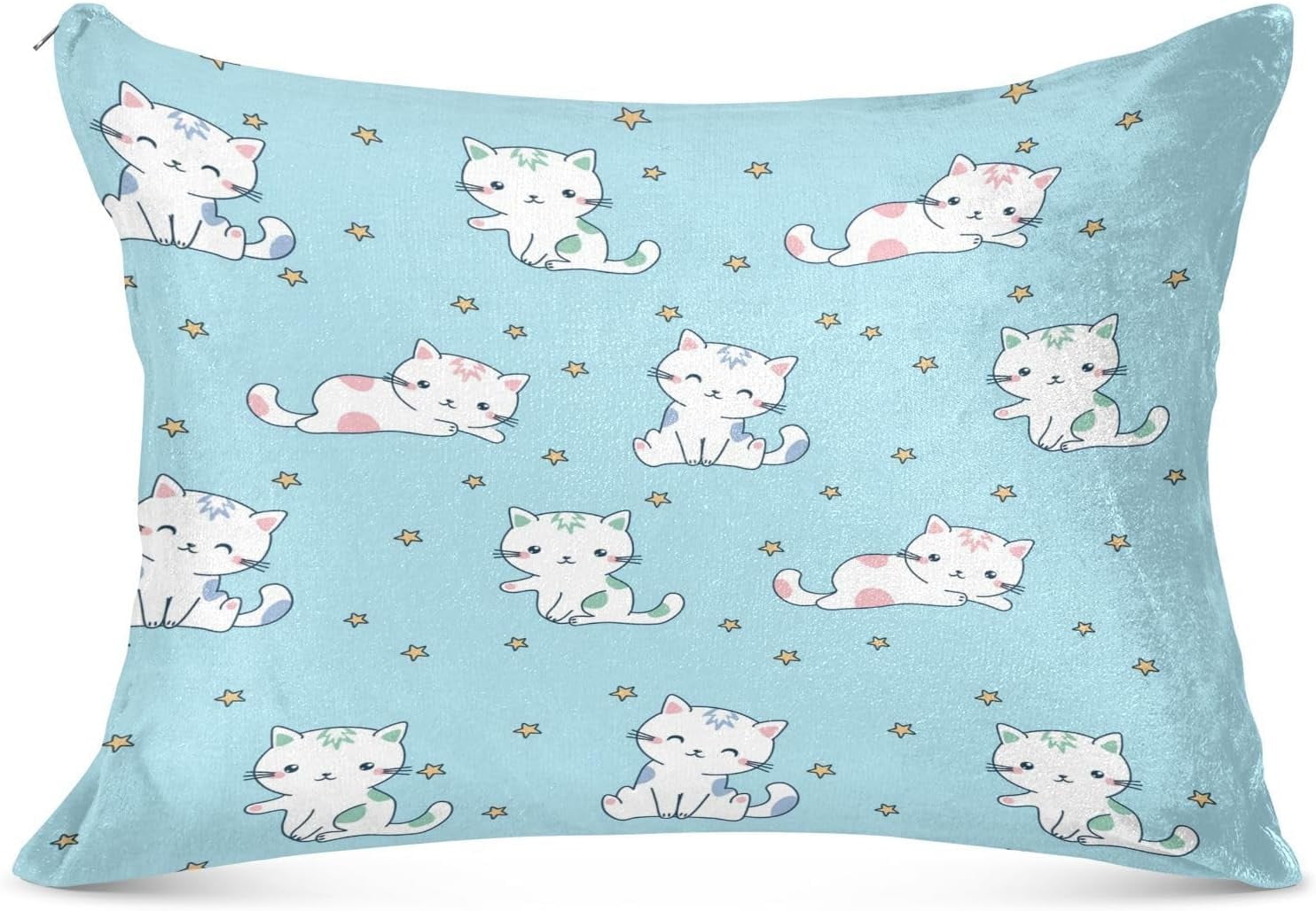 Coolnut Cute Cartoon Kitty Cat Stars Blue Zipped Velvet Pillowcases ...