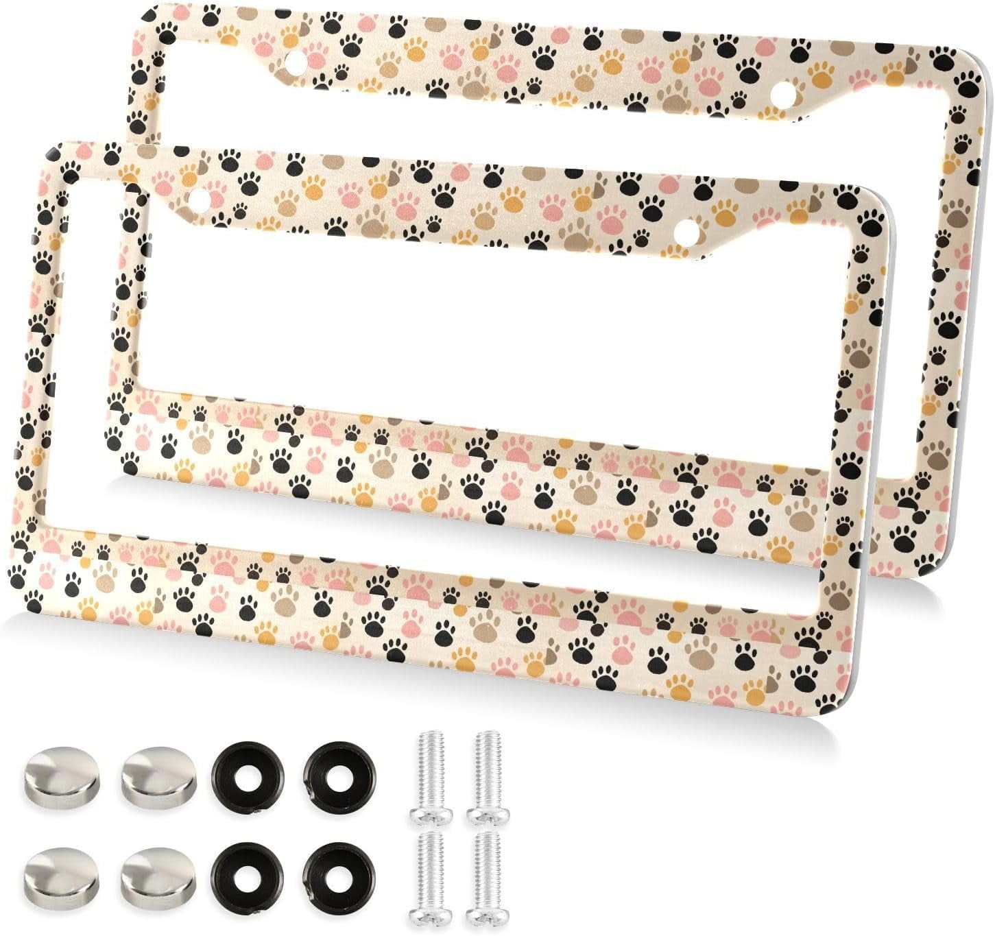 Coolnut Cute Cat and Dog Paw Prints License Plate Frames 2 Packs ...