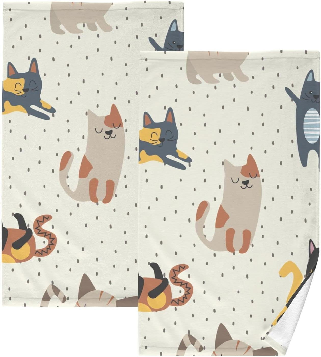 Coolnut Cute Cats Hand Towels 2 PCS, Cotton Bath Towel for Drying Face ...