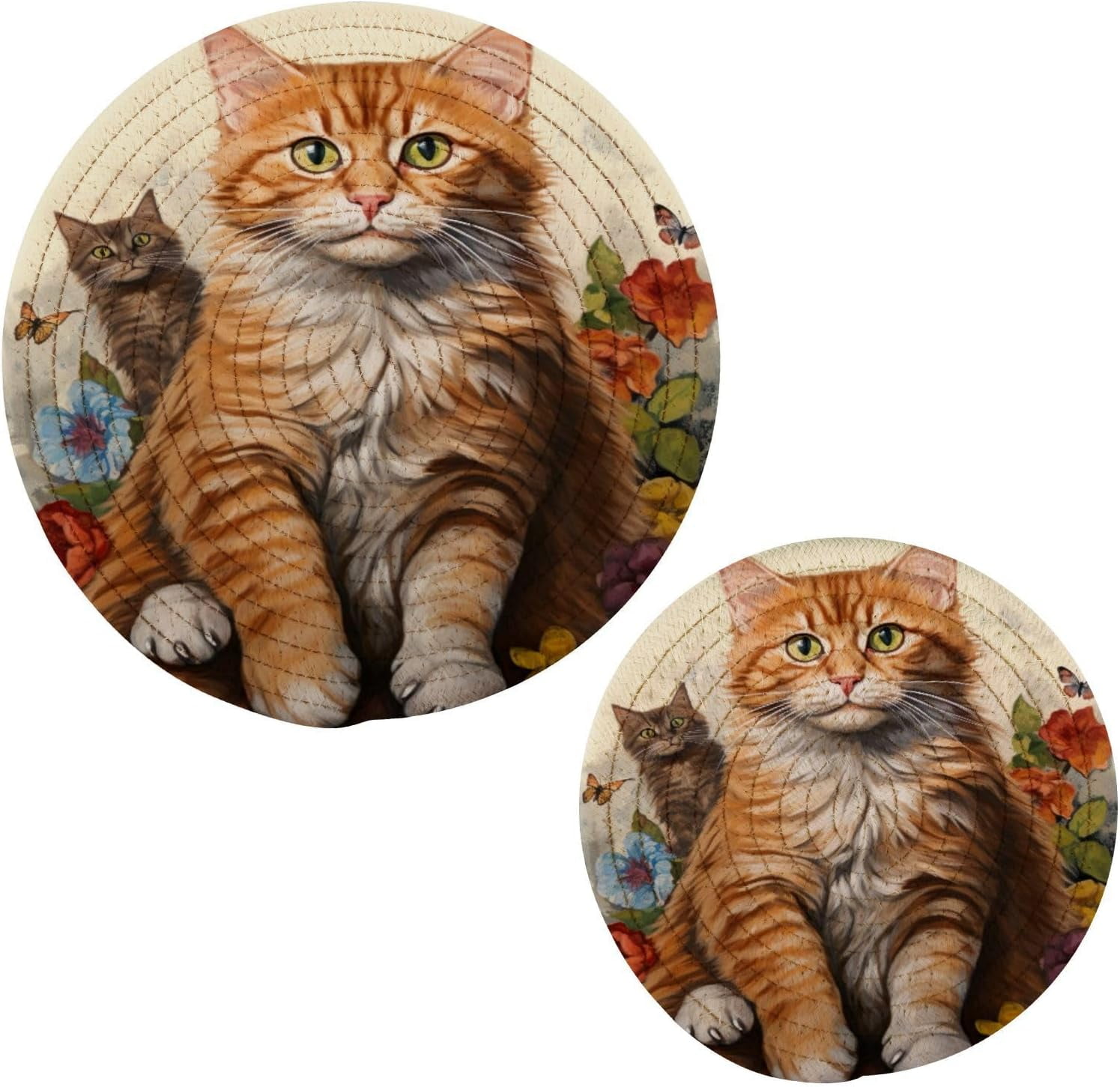 Coolnut Cute Cats Round Woven Potholders Set Trivets for Hot Dishe Heat ...
