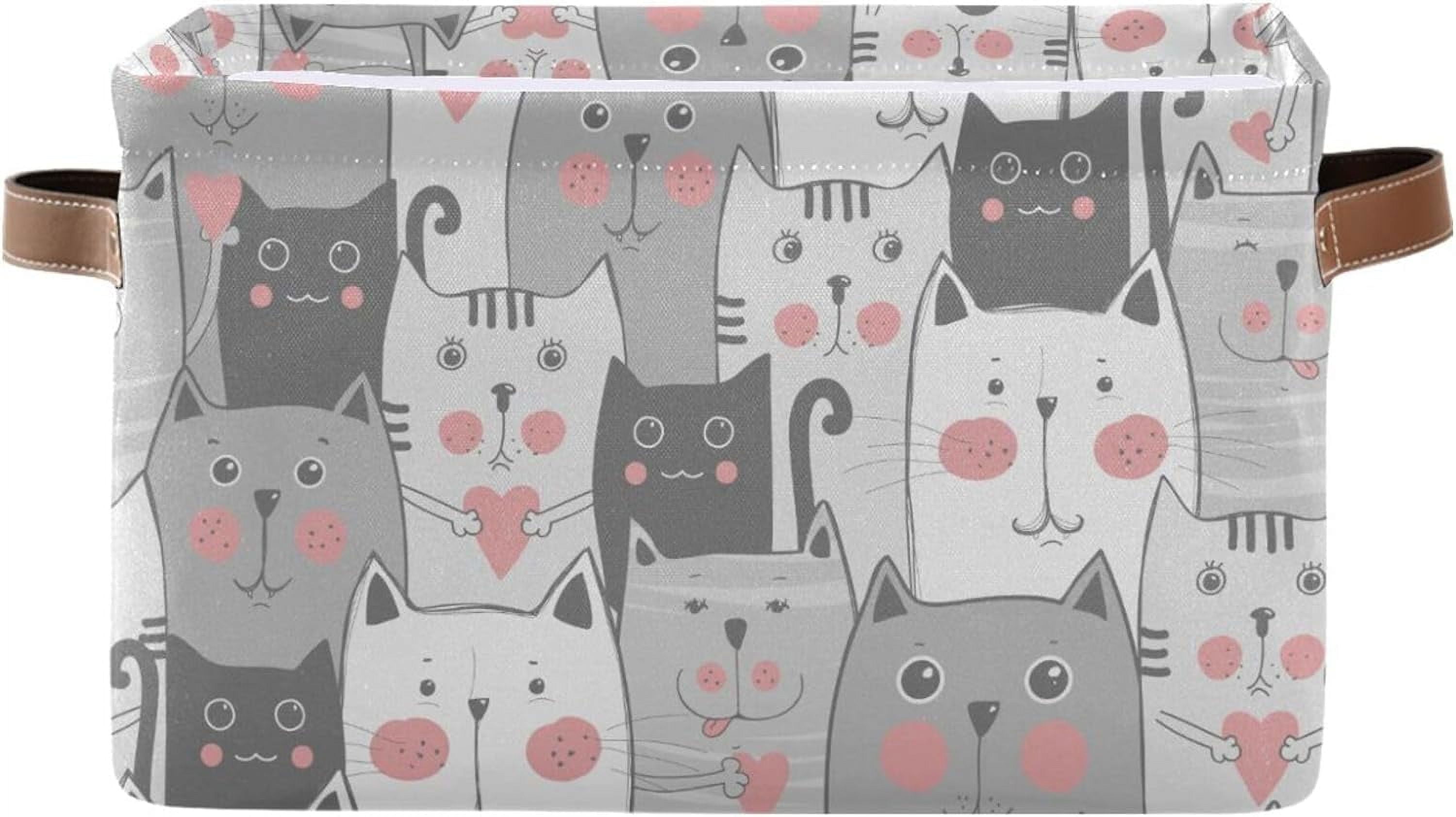 Coolnut Cute Cats Storage Basket, Durable Canvas Organizer With Handles ...