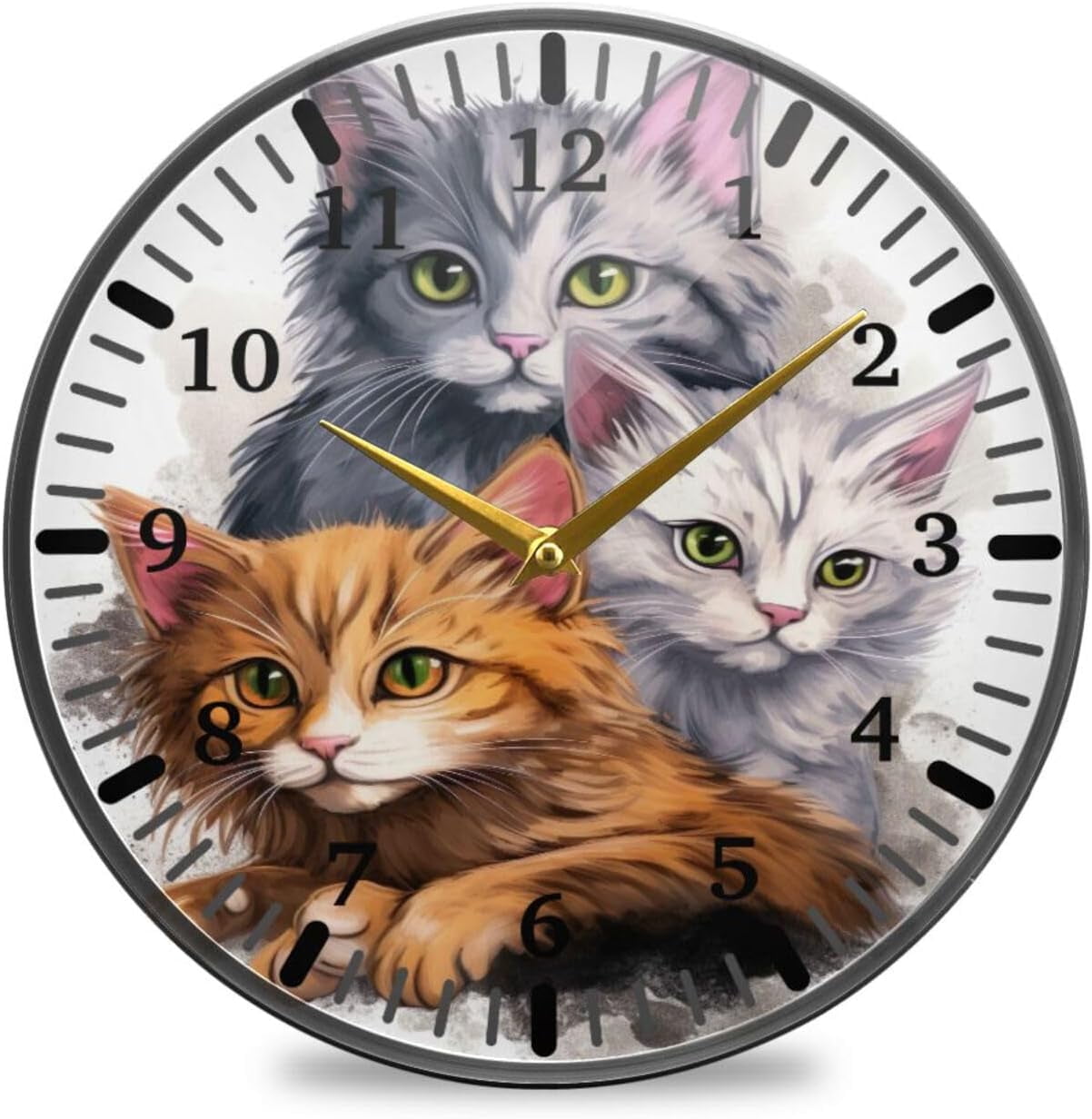 Coolnut Cute Cats Wall Clock Silent Non-Ticking Round 12 Inch Quartz ...