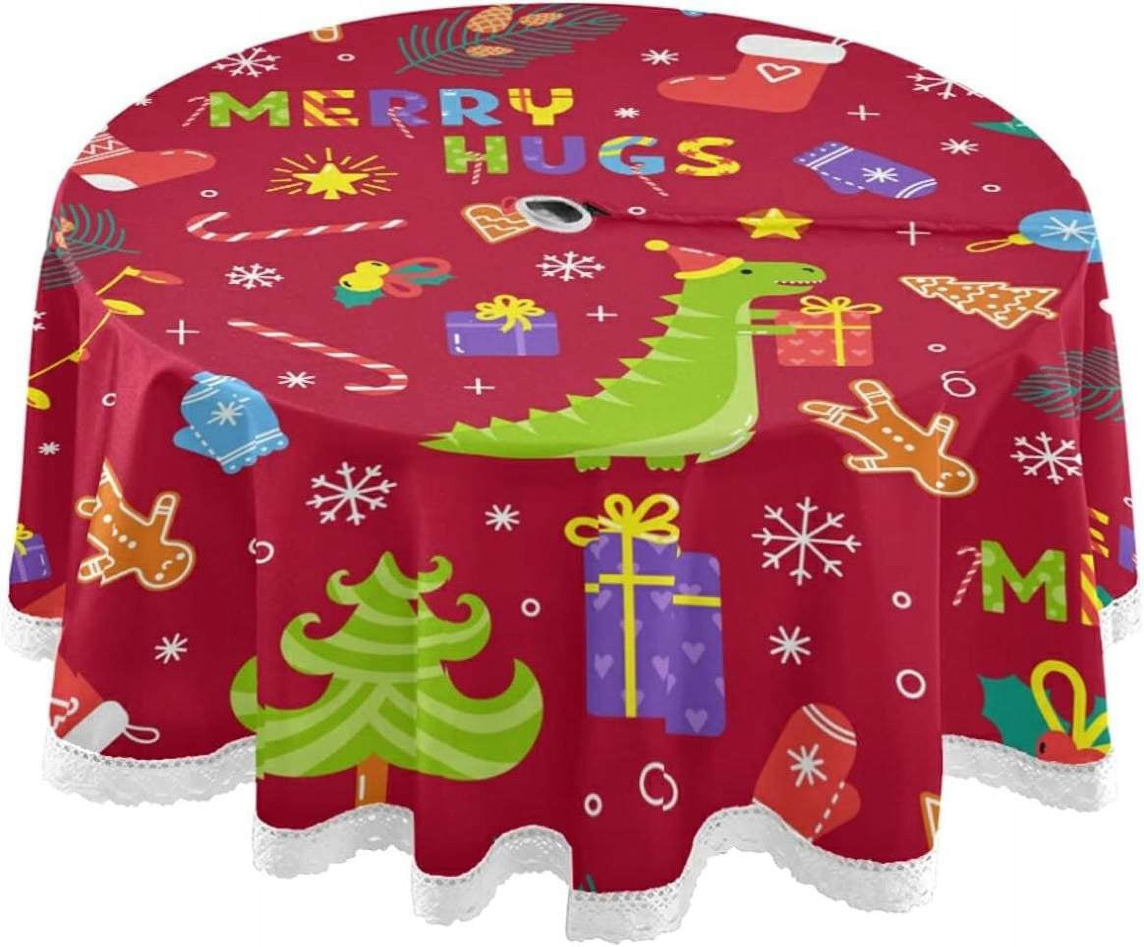 Coolnut Cute Christmas Dinosaur Round Tablecloth 60", Waterproof Table ...