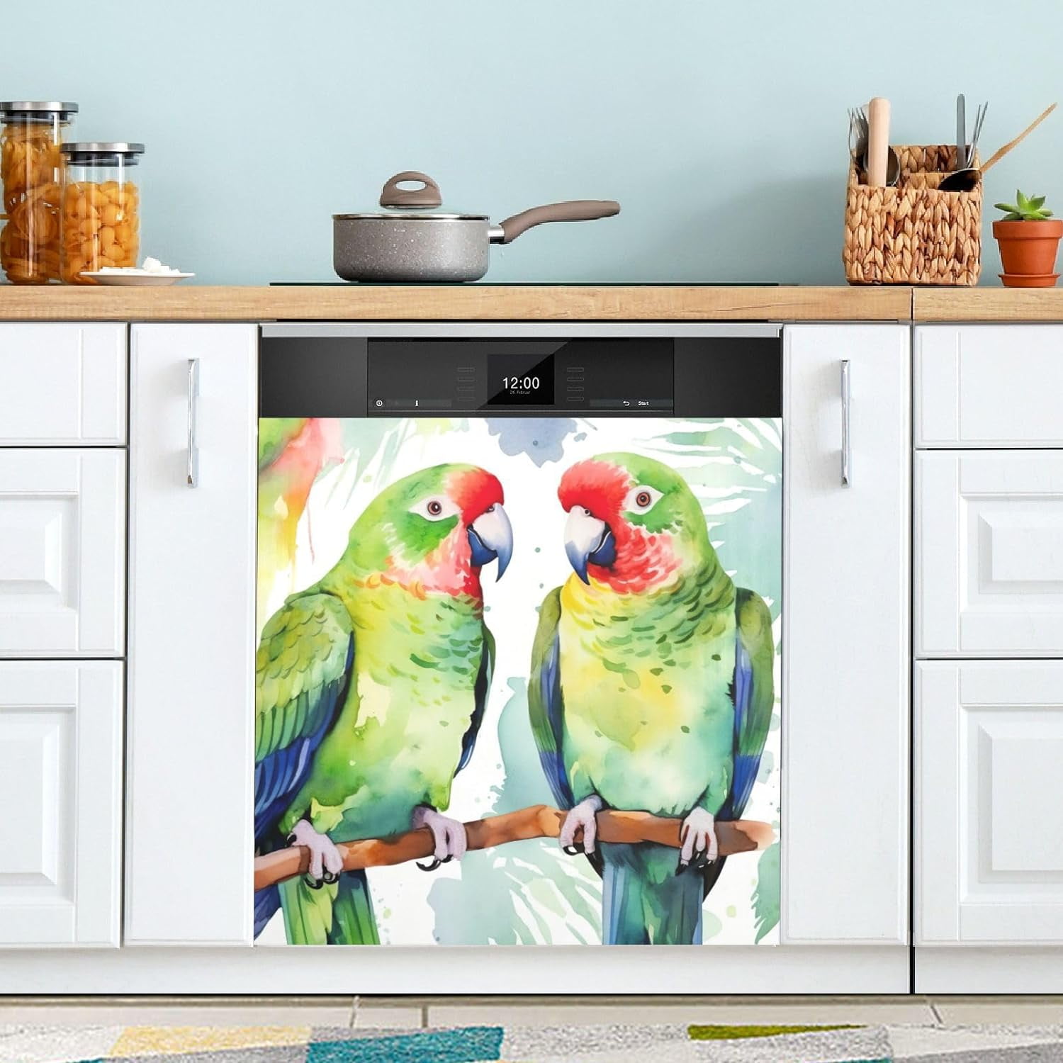 Coolnut Cute Colored Parrots Dishwasher Door Cover Reusable Trimmable ...