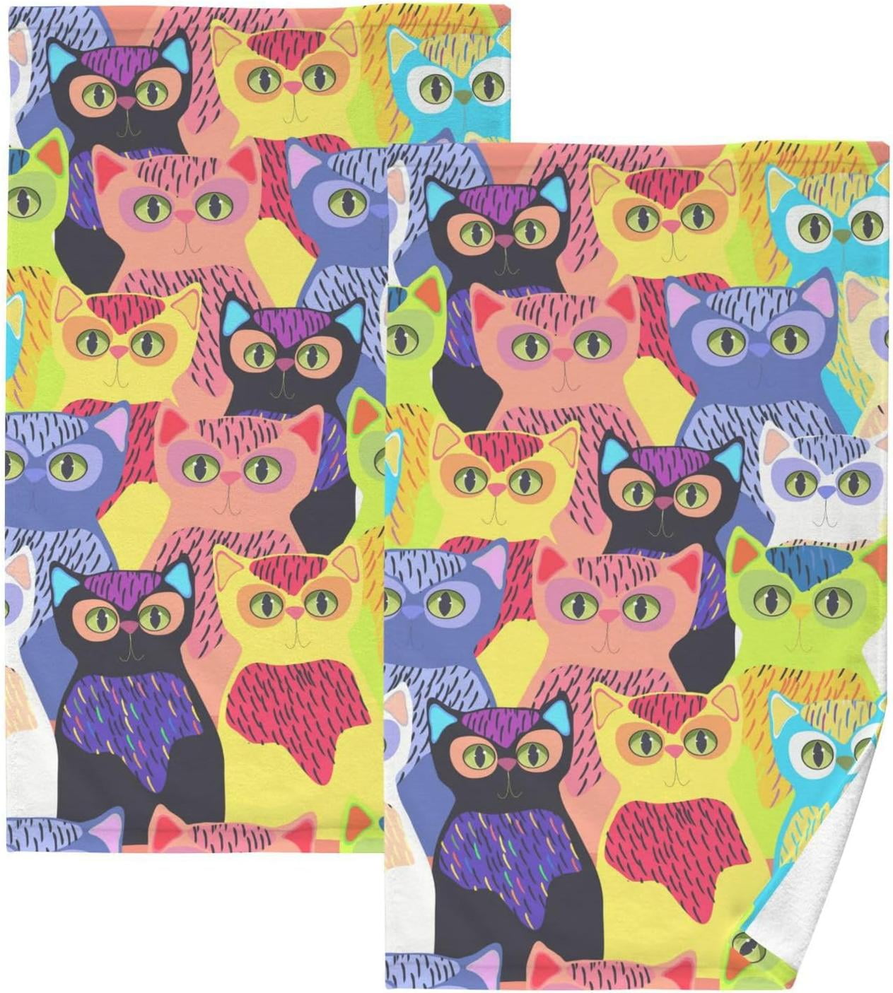 Coolnut Cute Colorful Cats Patterned Hand Towels 2 PCS, Cotton Bath ...
