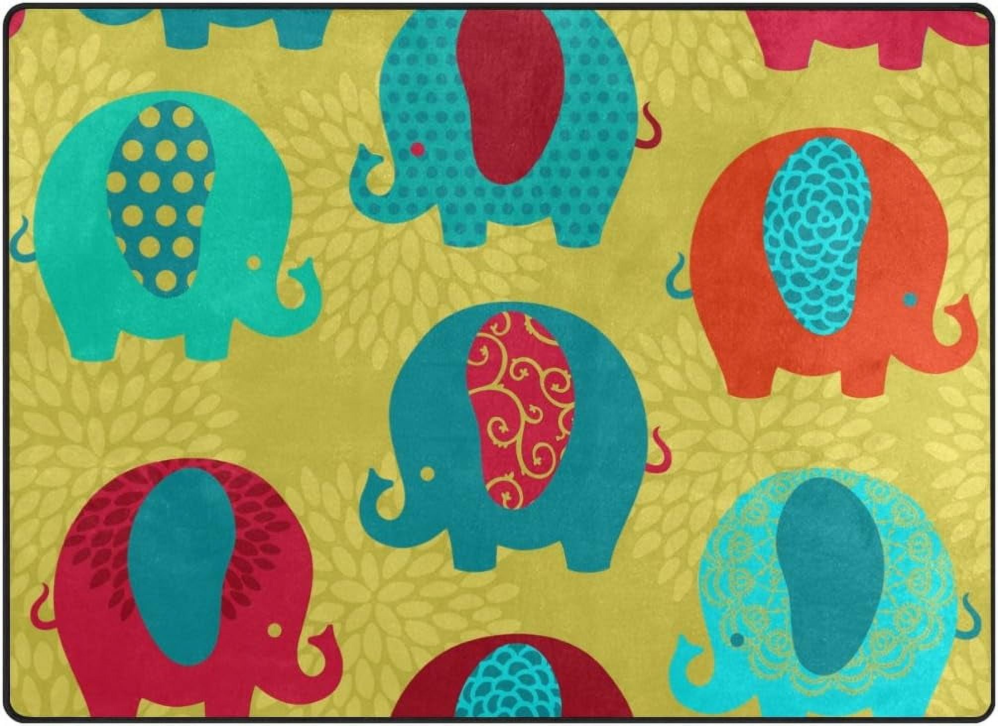 Coolnut Cute Colorful Elephants Area Rug Pad - 80 x 58 inch - 100% ...