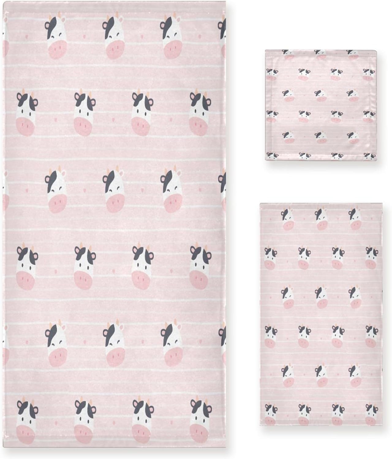 Coolnut Cute Cow Bathroom Towel Set of 3 with Hand Towel, Wash Cloths ...