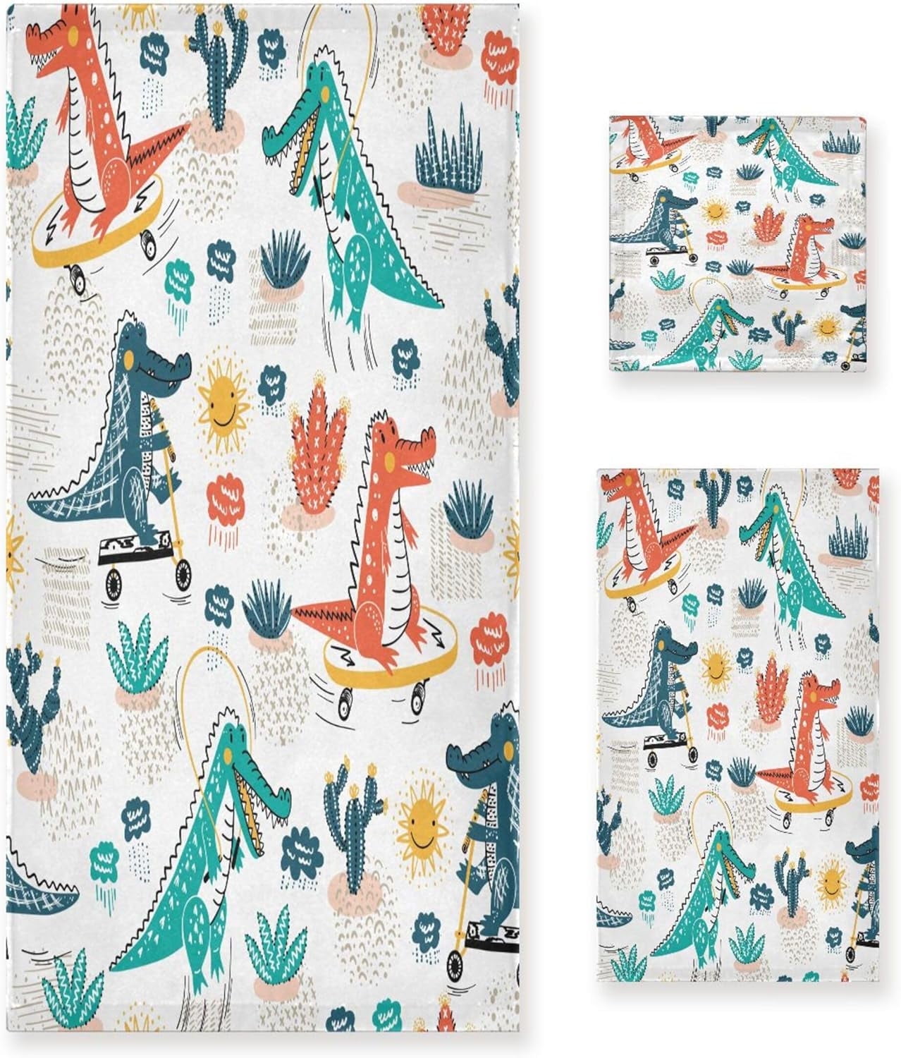 Coolnut Cute Crocodile Bathroom Towel Set Absorbent Soft 3-Piece Bath ...