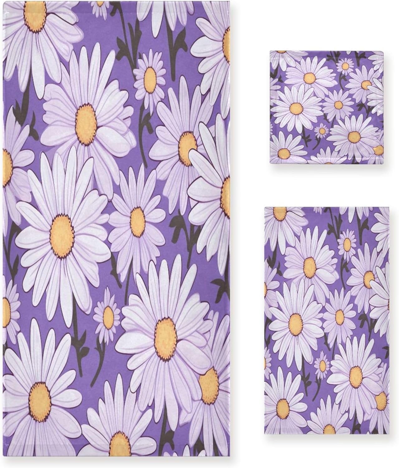 Coolnut Cute Daisy Bathroom Towel Set Absorbent Soft 3-Piece Bath Towel ...